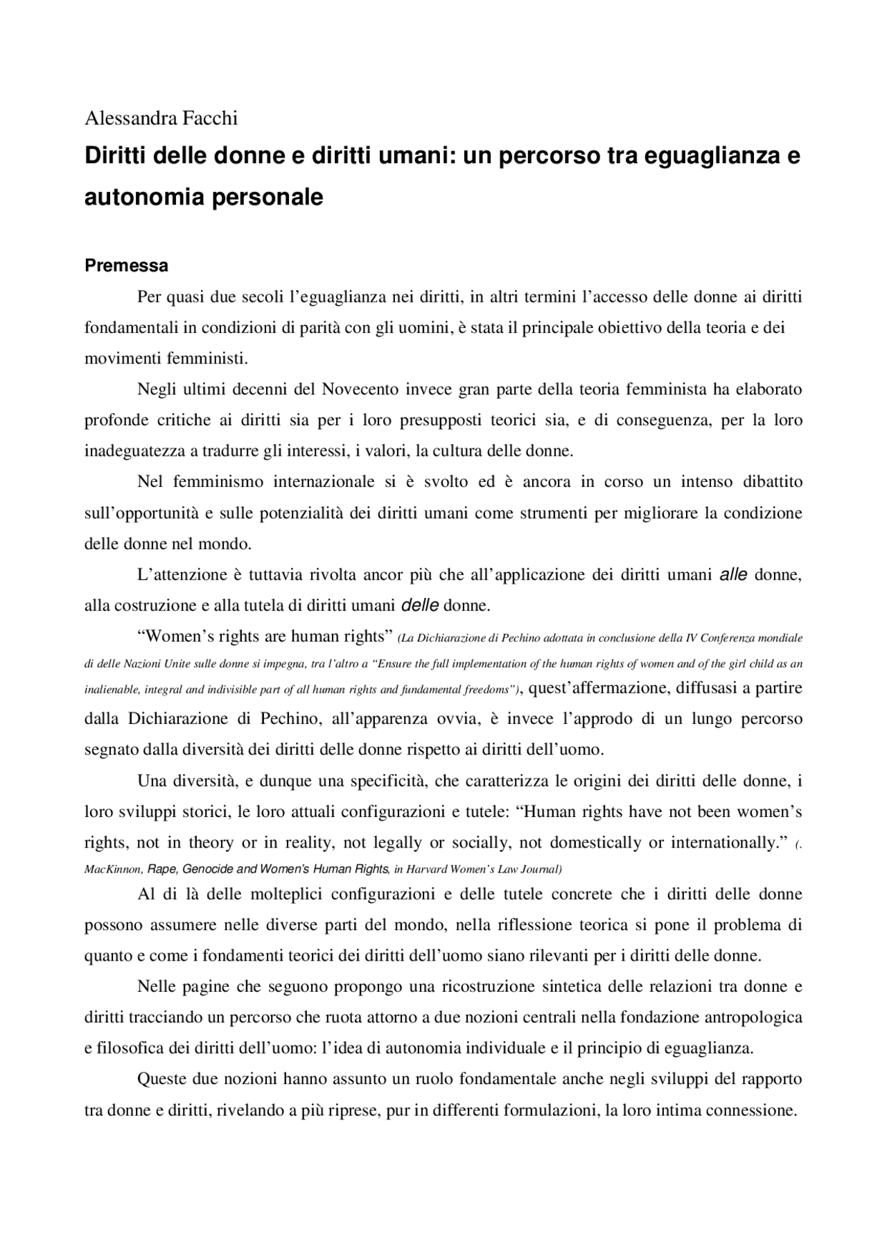 Diritti Delle Donne E Diritti Umani Docsity