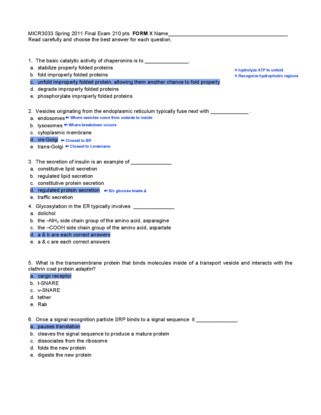 86 Solved MCQs on Cell and Molecular Biology - Final Exam | MICR 3033 ...