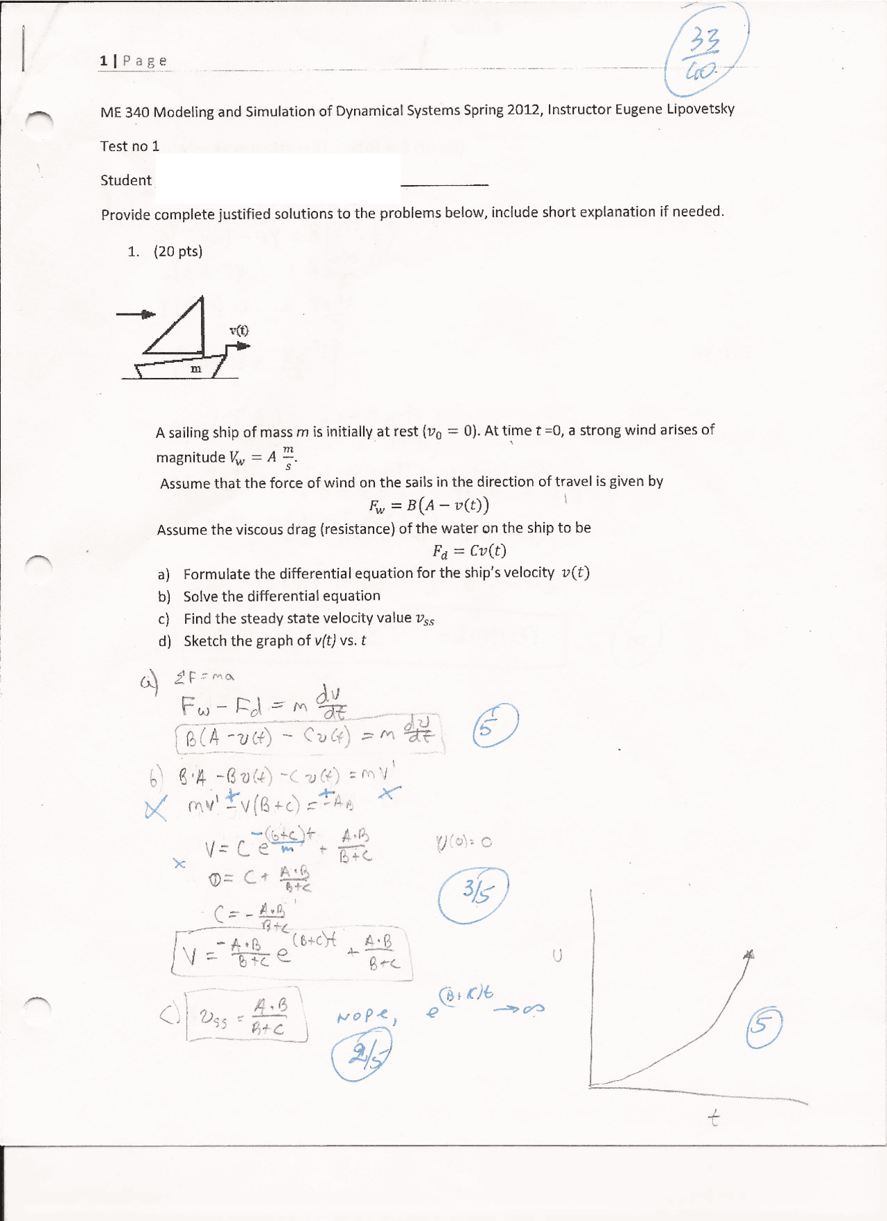 Solved Midterm Exam For Modeling And Simulation Of Dynamic Systems Me