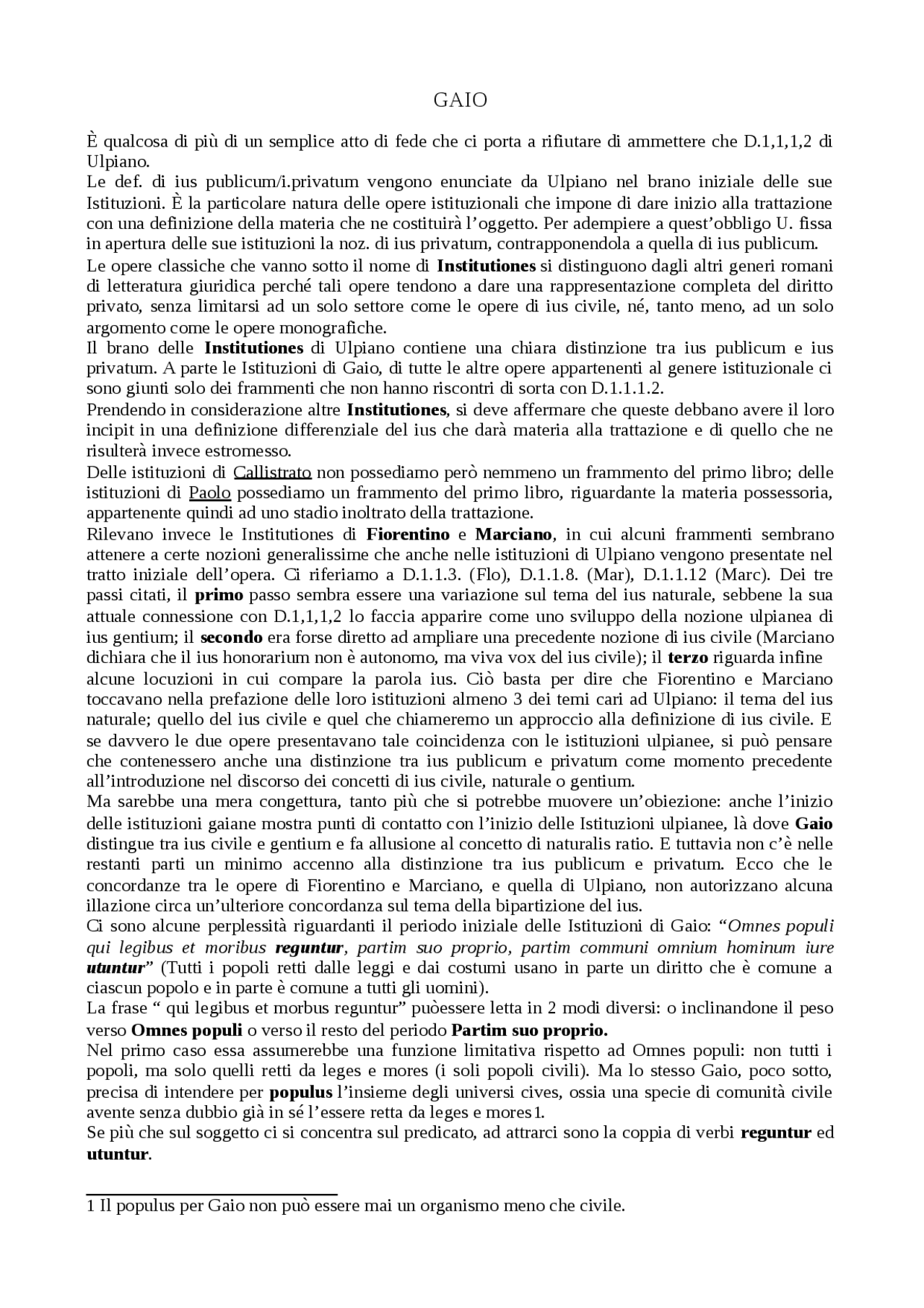 Gaio Giurisprudenza Romana Riassunto Diritto Romano Docsity