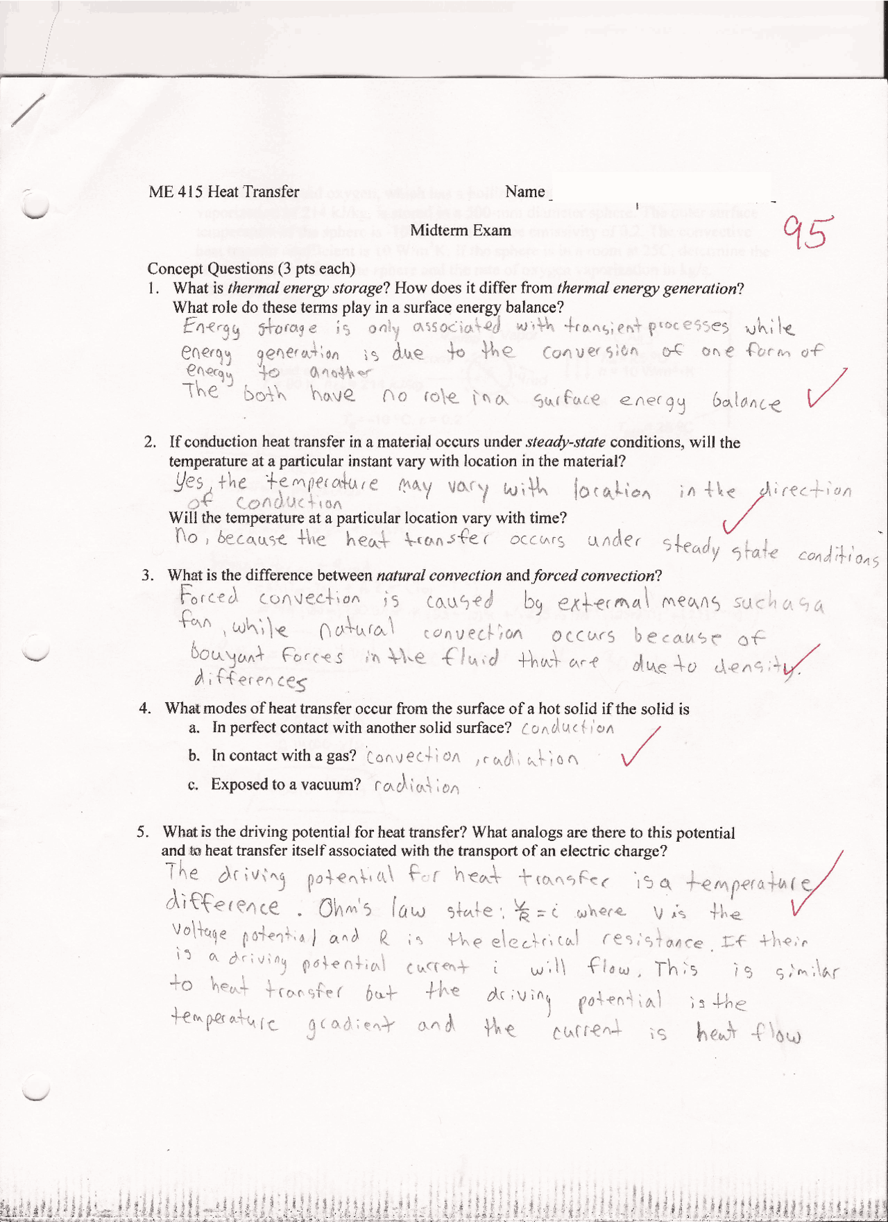 Heat Transfer Midterm Exam with Resolution | ME 415 - Docsity