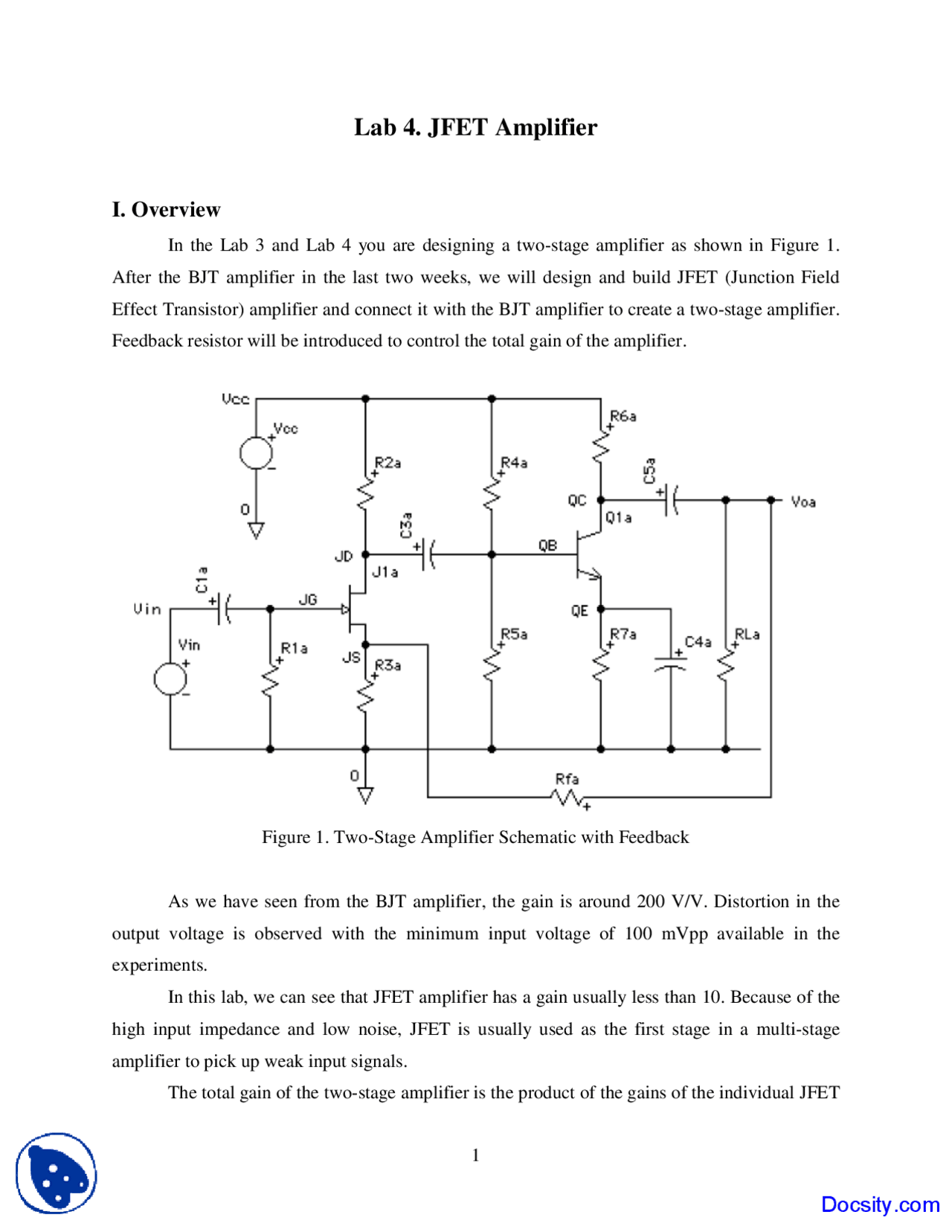 Two Stage Amplifier Analog Electronics Lab Handout Docsity
