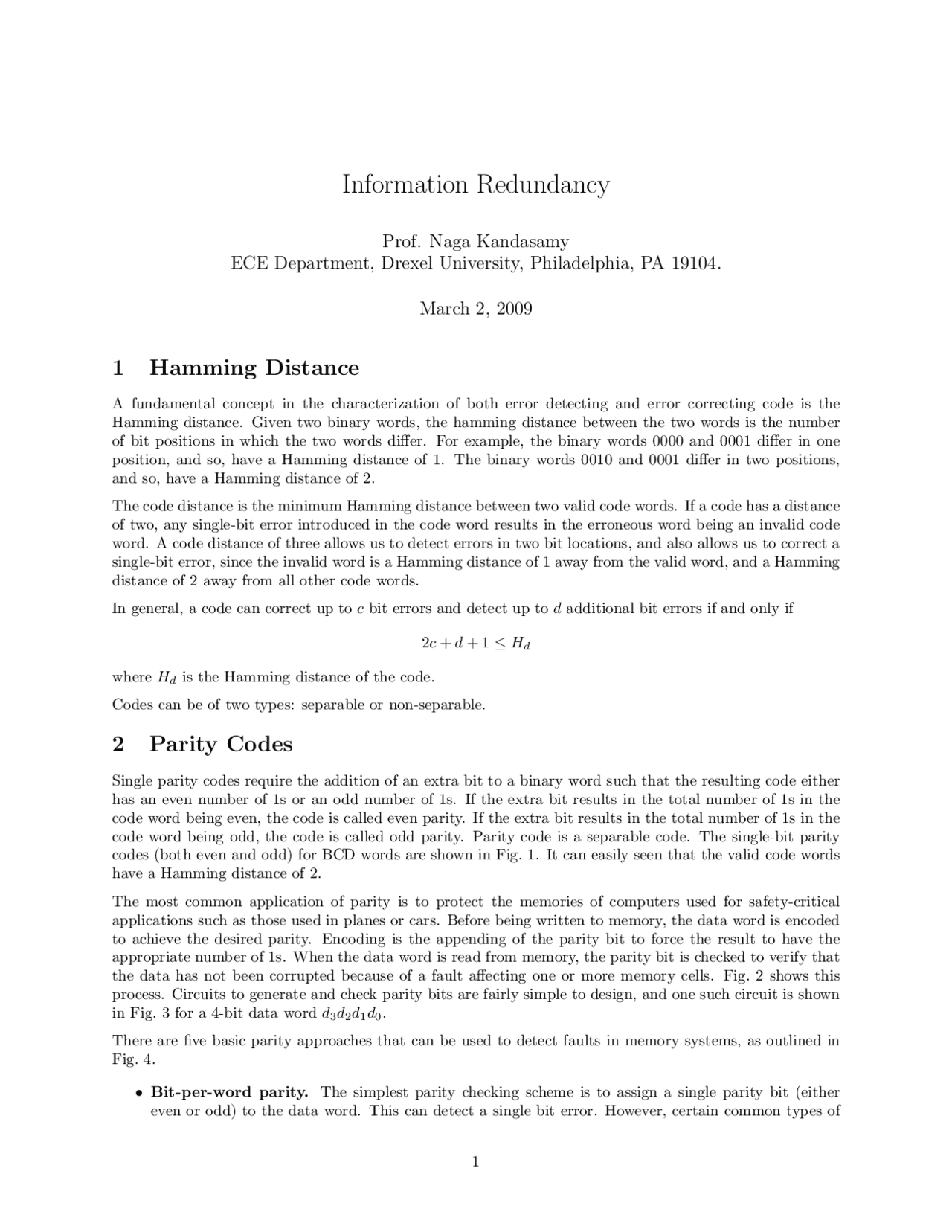 Information Redundancy Dependable Computing Systems Lecture Notes Docsity