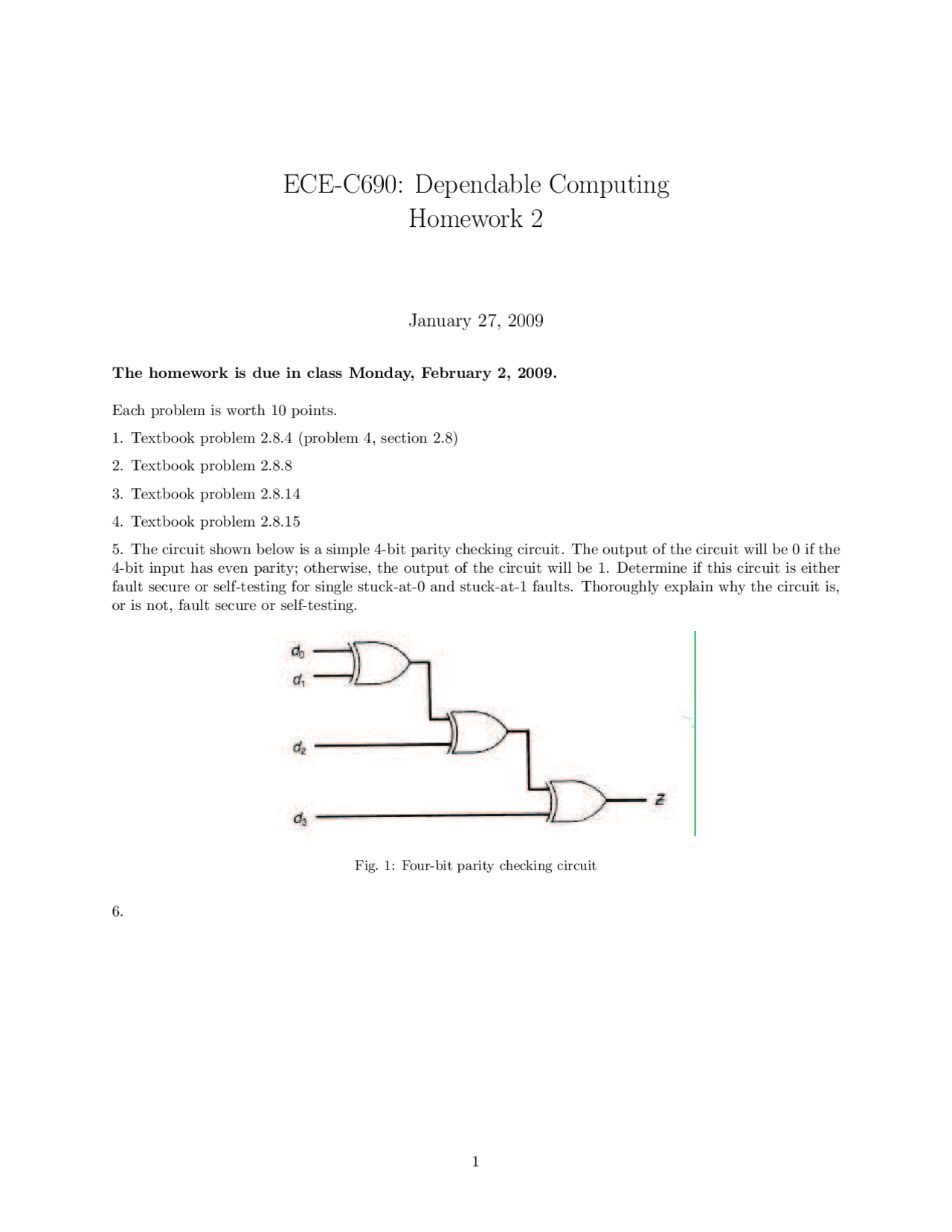 4-Bit Parity Checking Circuit - Dependable Computing Systems - Homework - Docsity