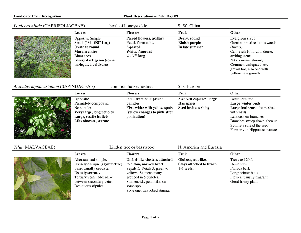 Notes on Plant Descriptions - Landscape Plant Recognition - Day 9 ...