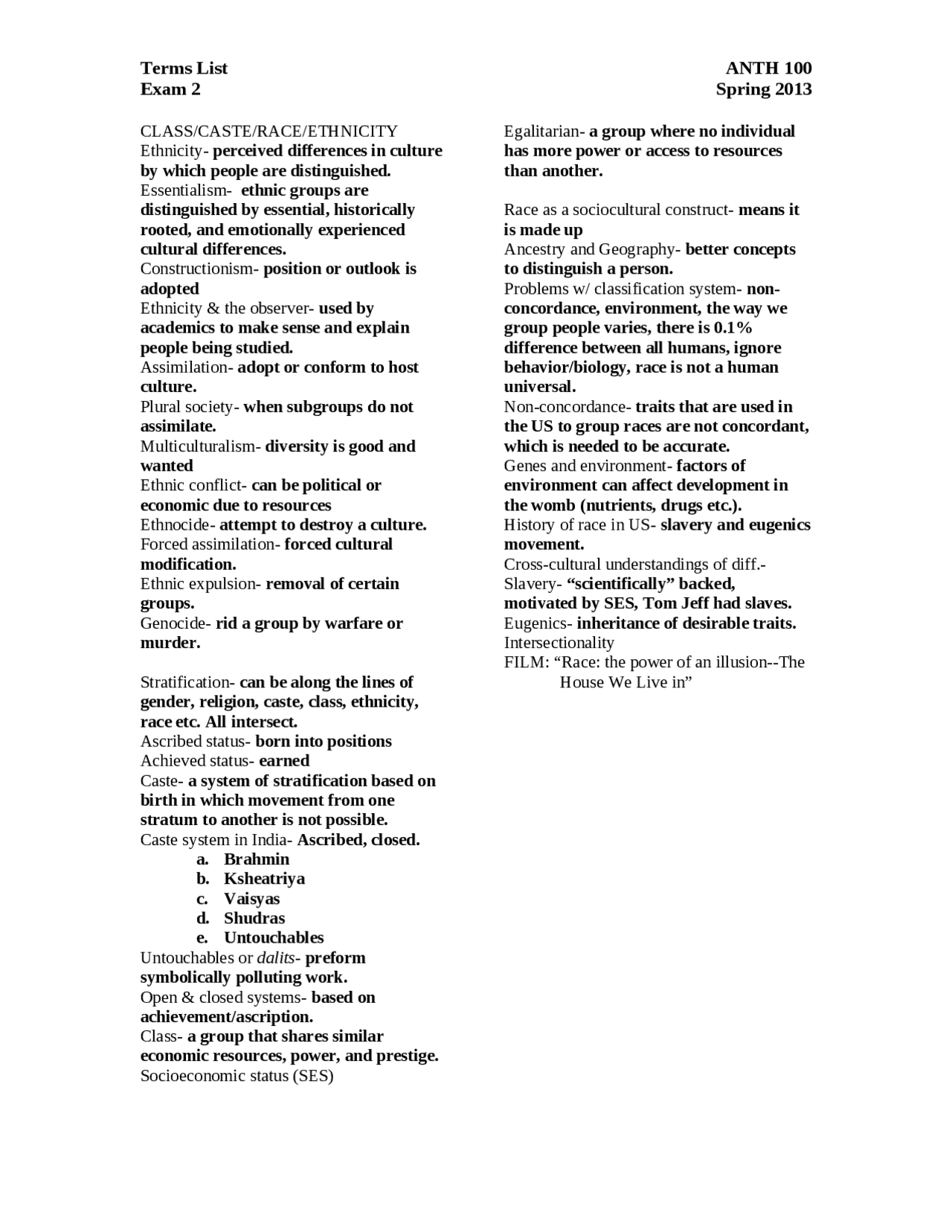 Different Race Ethnicity Exam 2 Anth 100 Docsity