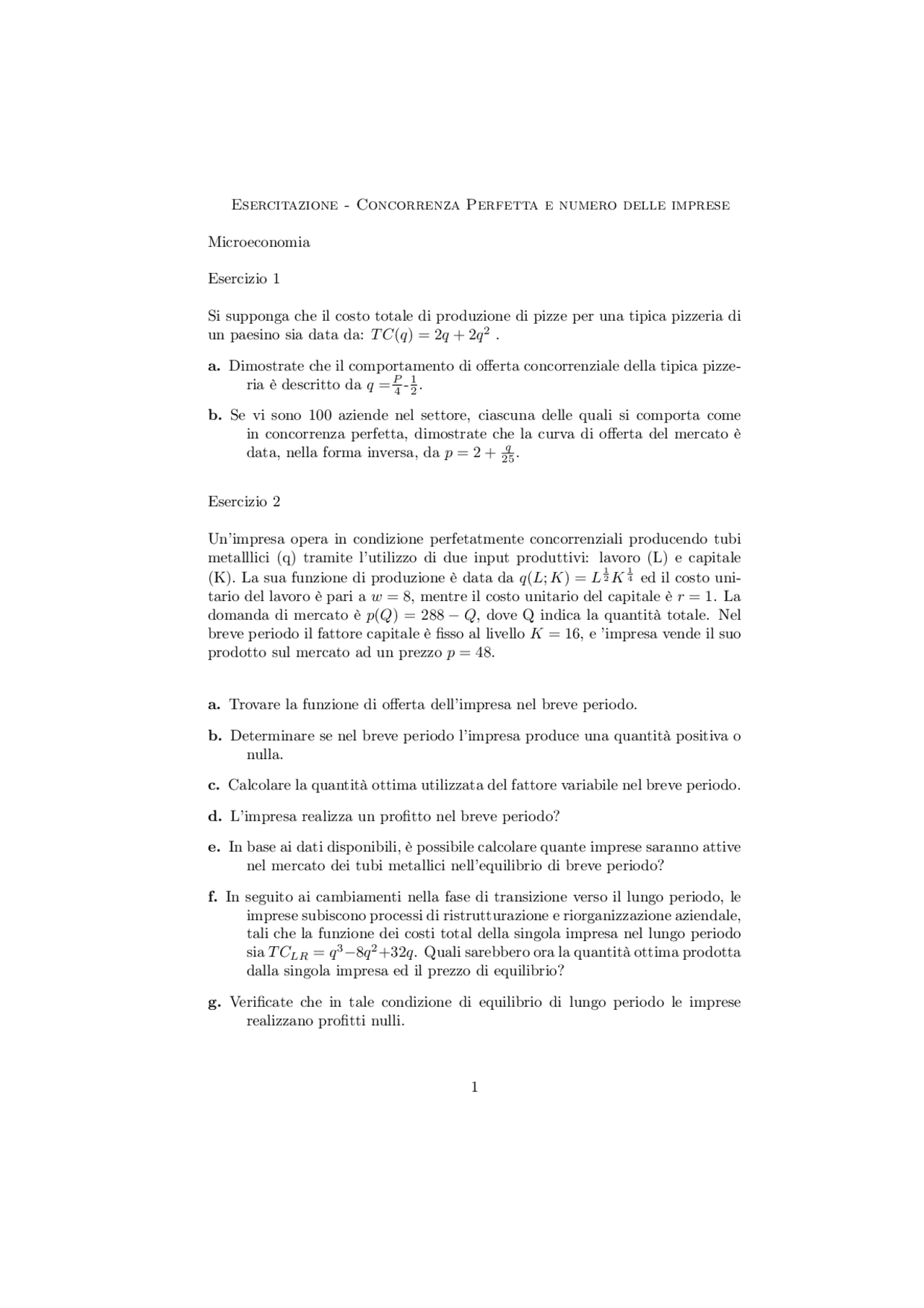 Concorrenza Perfetta III - Docsity