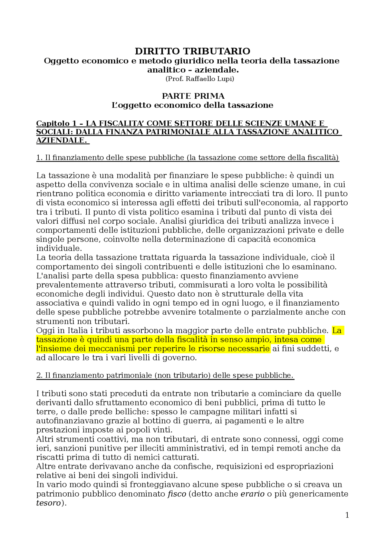 DIRITTO TRIBUTARIO - Docsity