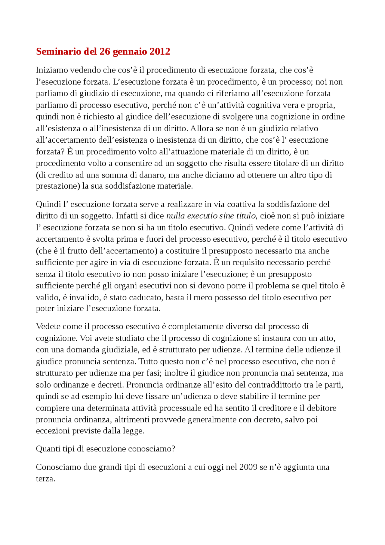 Processo Esecuzione Forzata Docsity