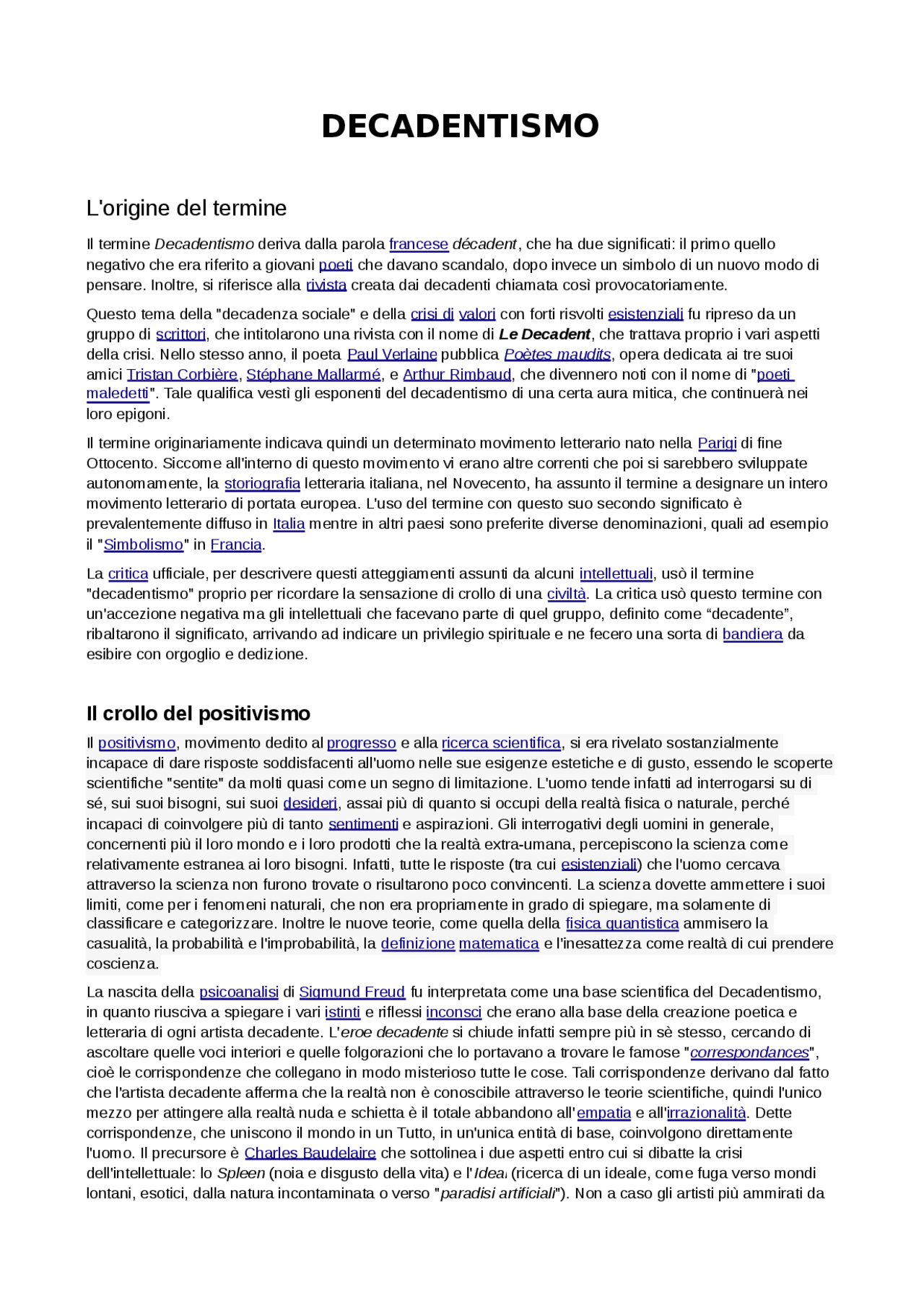 Decadentismo Docsity