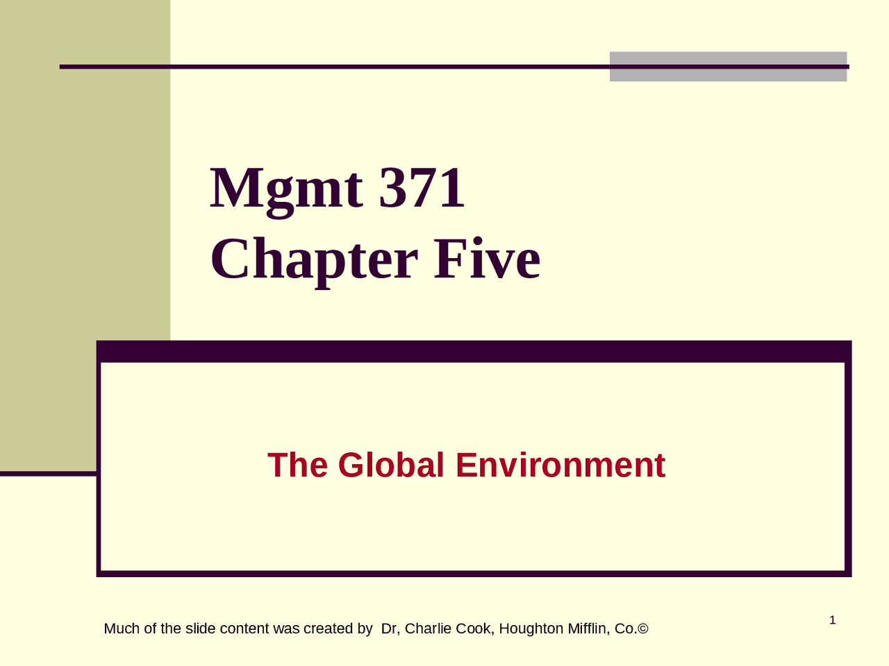 The Global Environment Lecture Slides Mgmt 371 Docsity