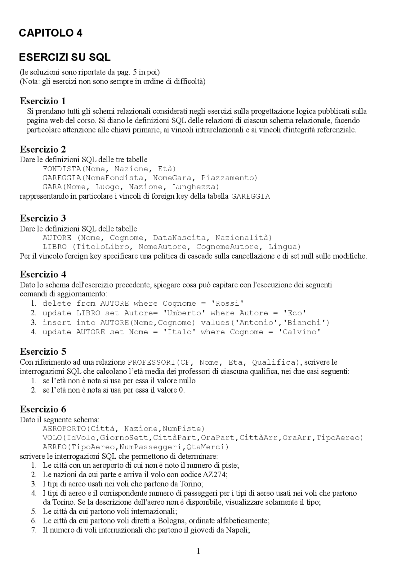 Esercizi Sql Docsity