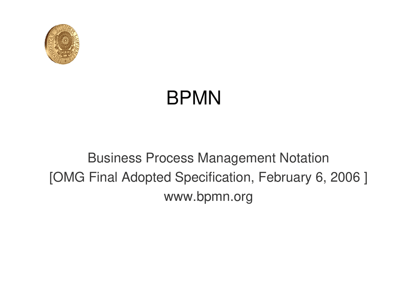 Business Process Management Notation (BPMN) - Docsity