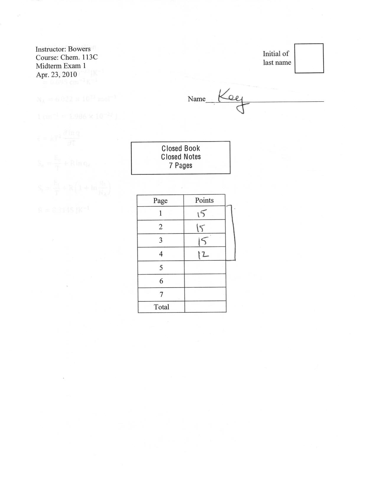 Solved Midterm Exam Physical Chemistry Chem 113c Docsity