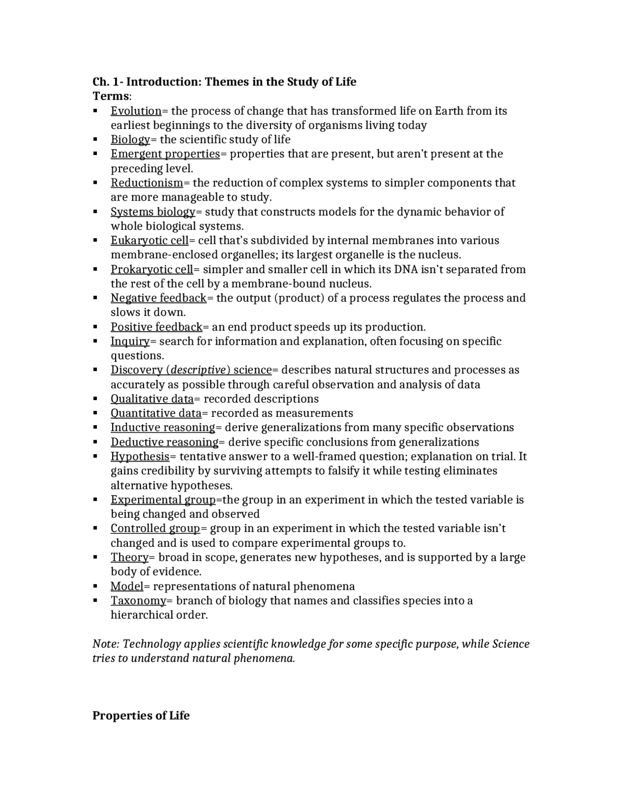 Unity of Life - Study Guide for Exam 1 | BIOL 240 - Docsity