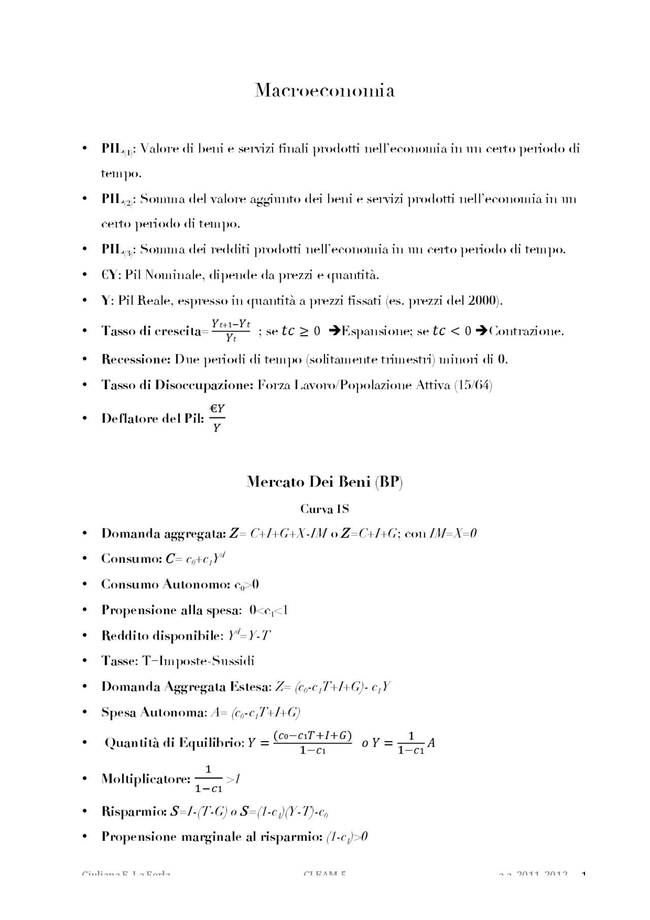Formulario Macroeconomia Bocconi Formulari Di Macroeconomia Docsity