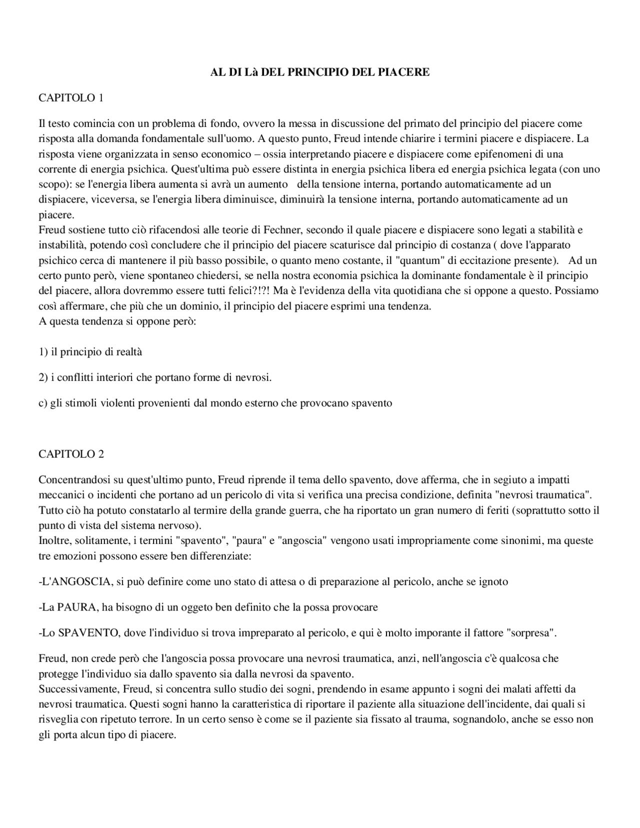 Al Di Là Del Principio Del Piacere Docsity