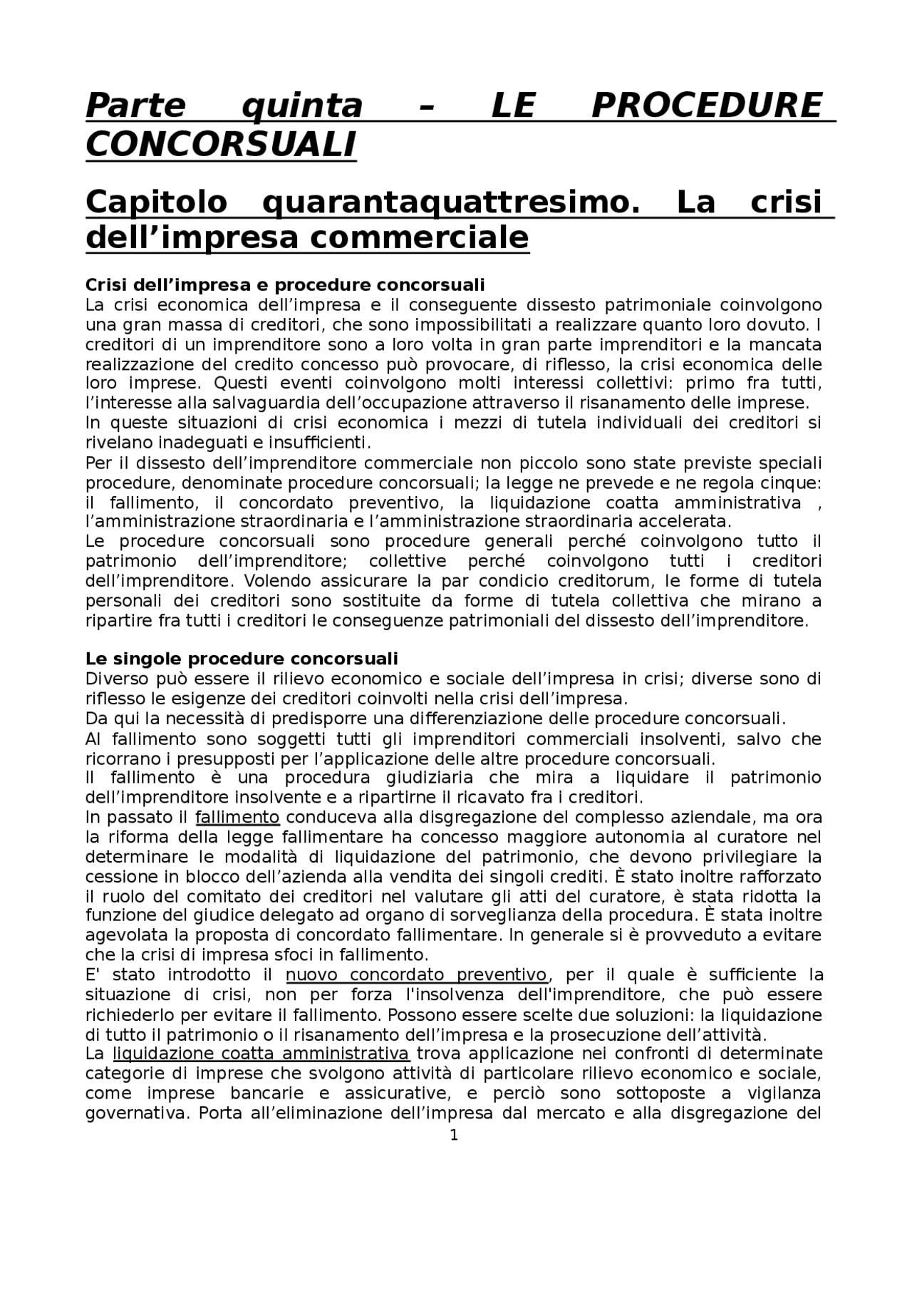 Parte V Le Procedure Concorsuali Docsity
