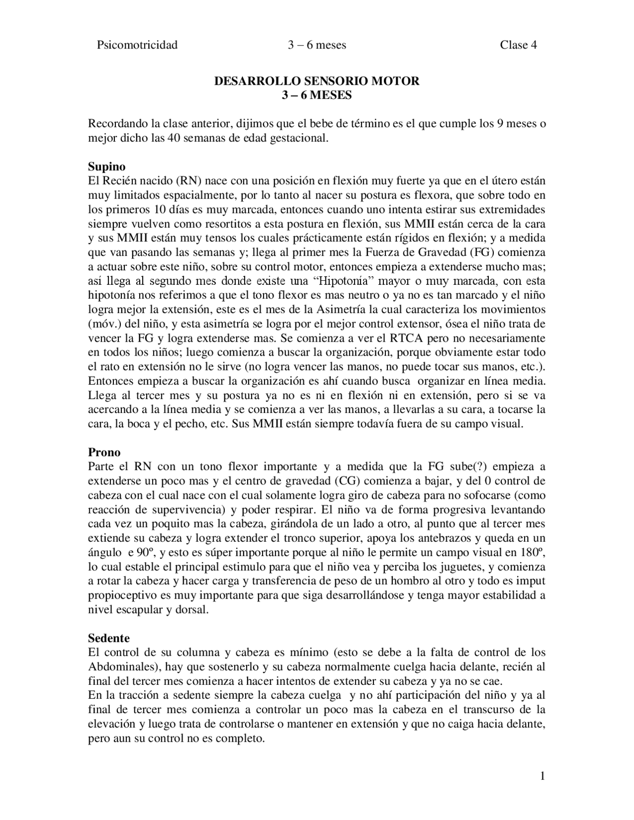 Desarrollo Sensorio Motor 3 6 Meses Apuntes Psicomotricidad Docsity