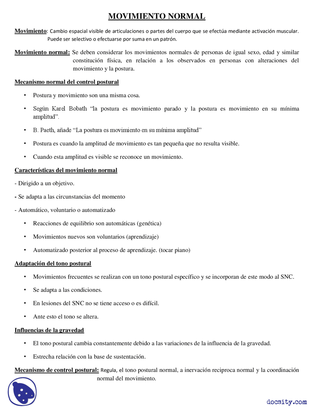 Movimiento Normal Apuntes Psicomotricidad Docsity