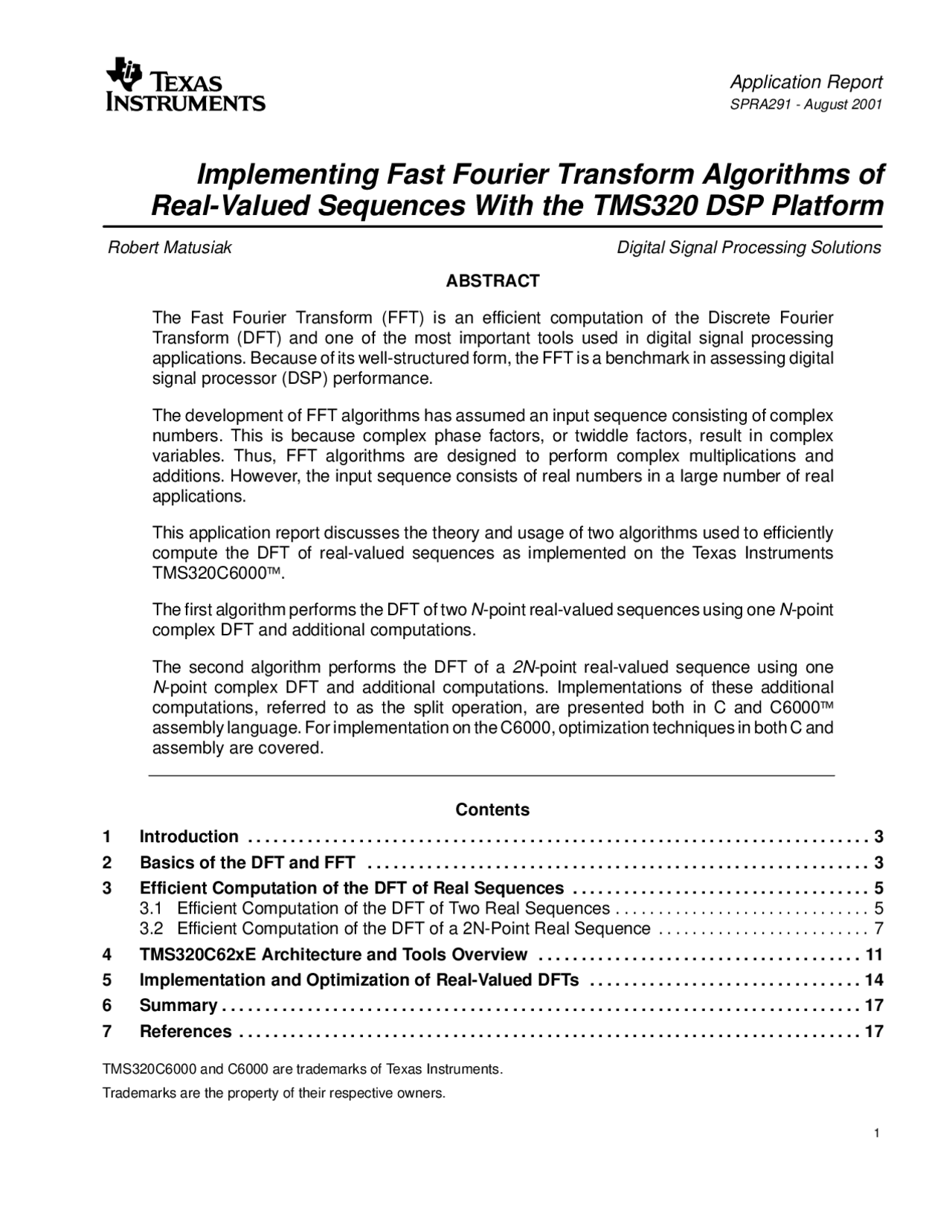 Implementing Fast Fourier Transform Fft Algorithms Skripte Predlog