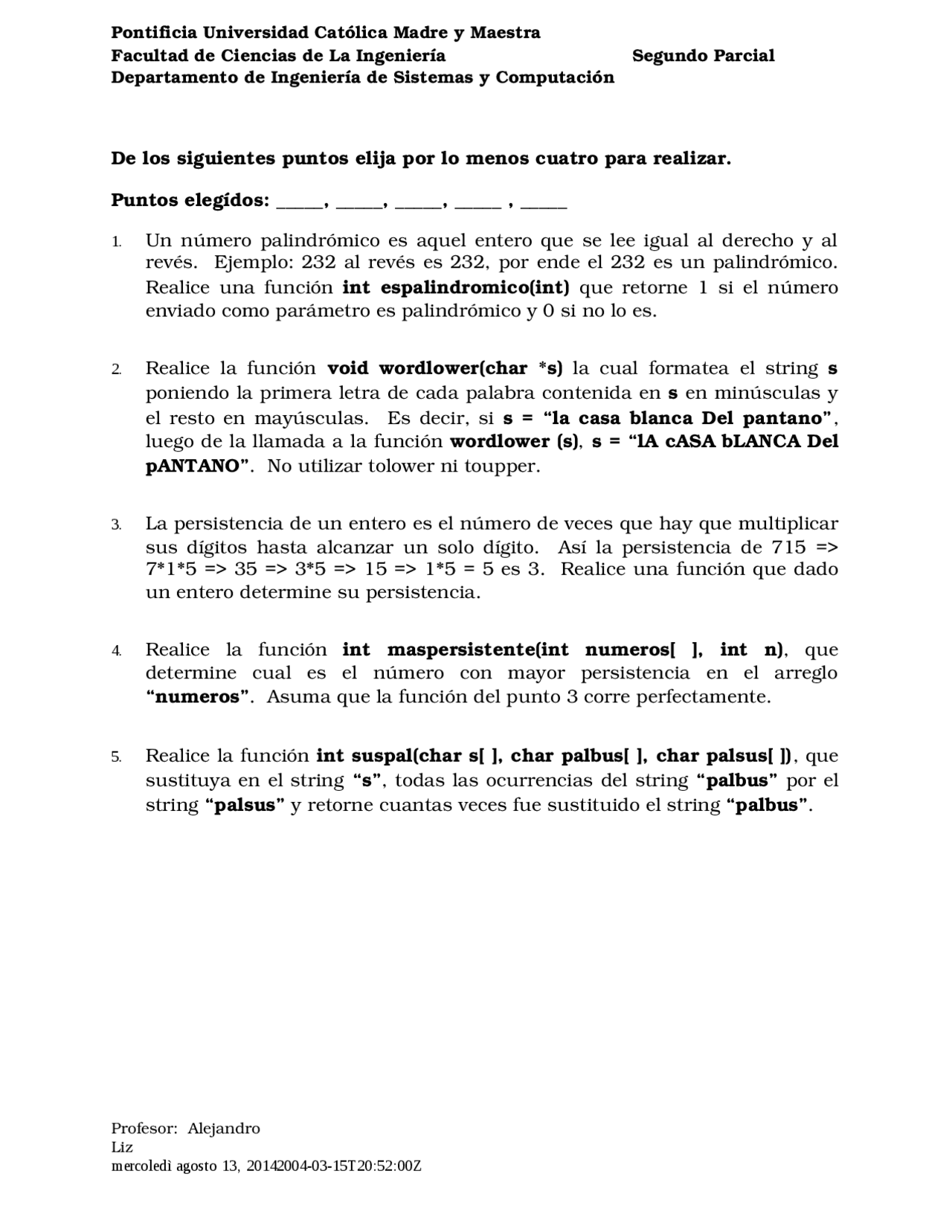 Práctica De Algoritmos Exámen De Ingeniería De Sistemas Y Computación