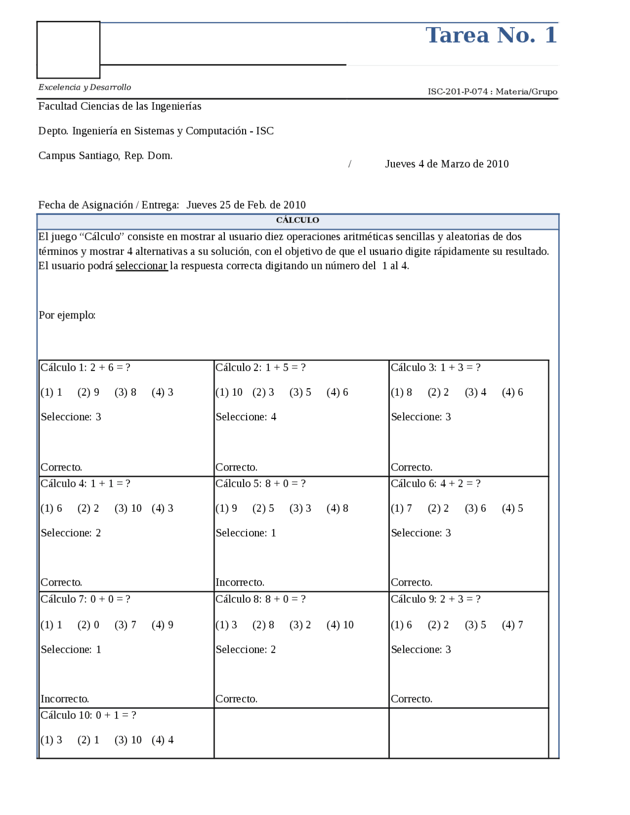 Juego Cálculo Prácticas Ingeniería De Sistemas Y Computación Docsity