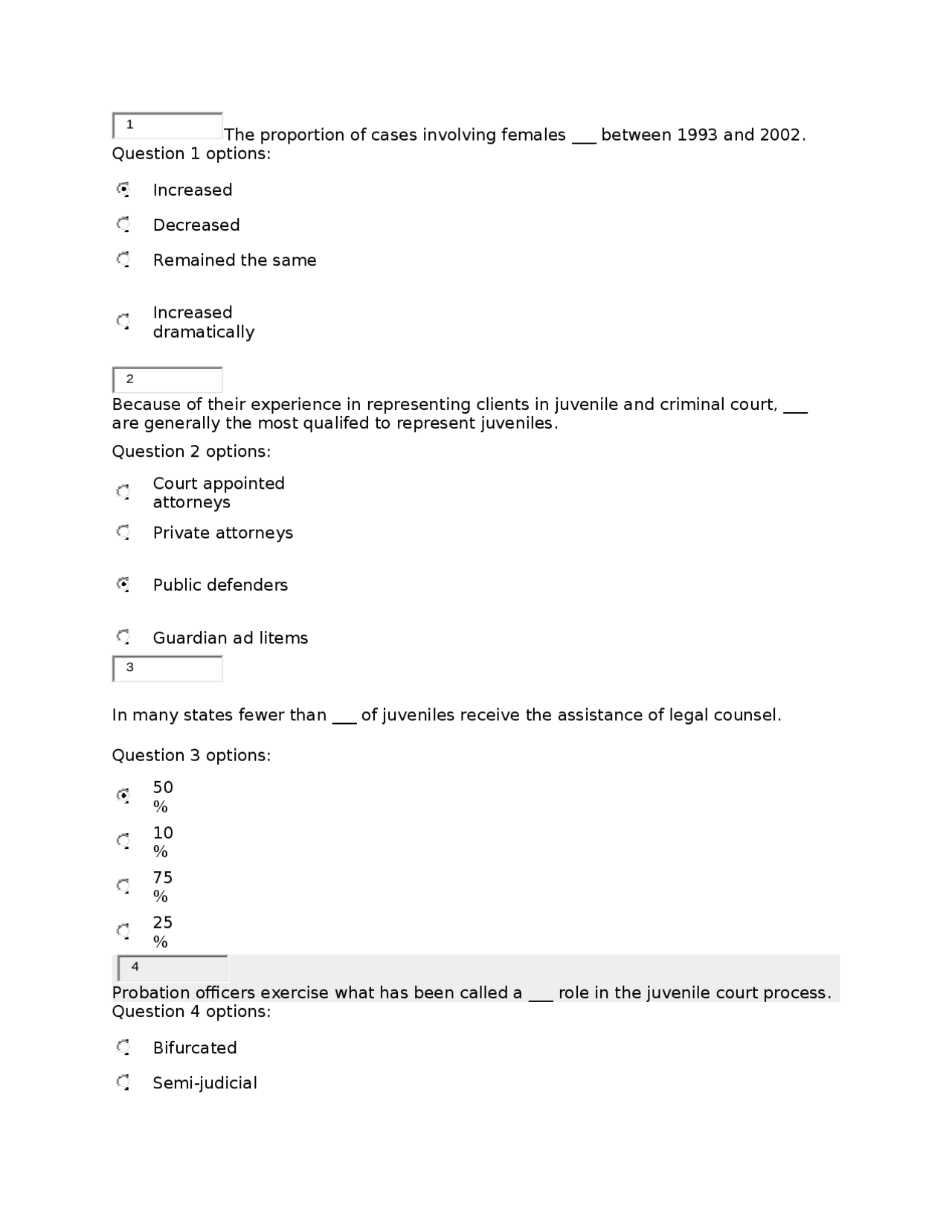 Solved Multiple Choice Questions Of Juvenile Justice System Quiz 4