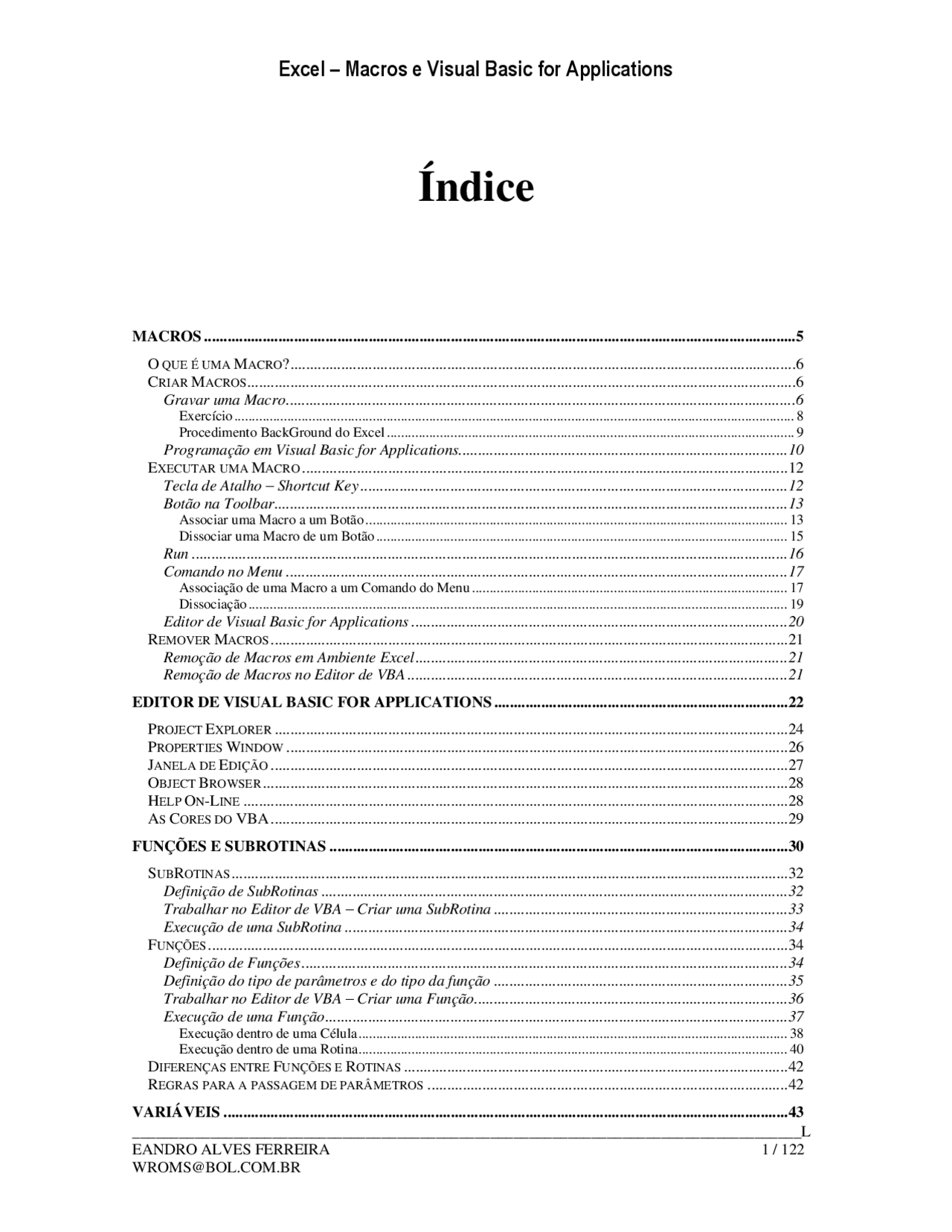 Excel Macros e Visual Basic for Applications - Apostilas - Engenharia Química - Docsity