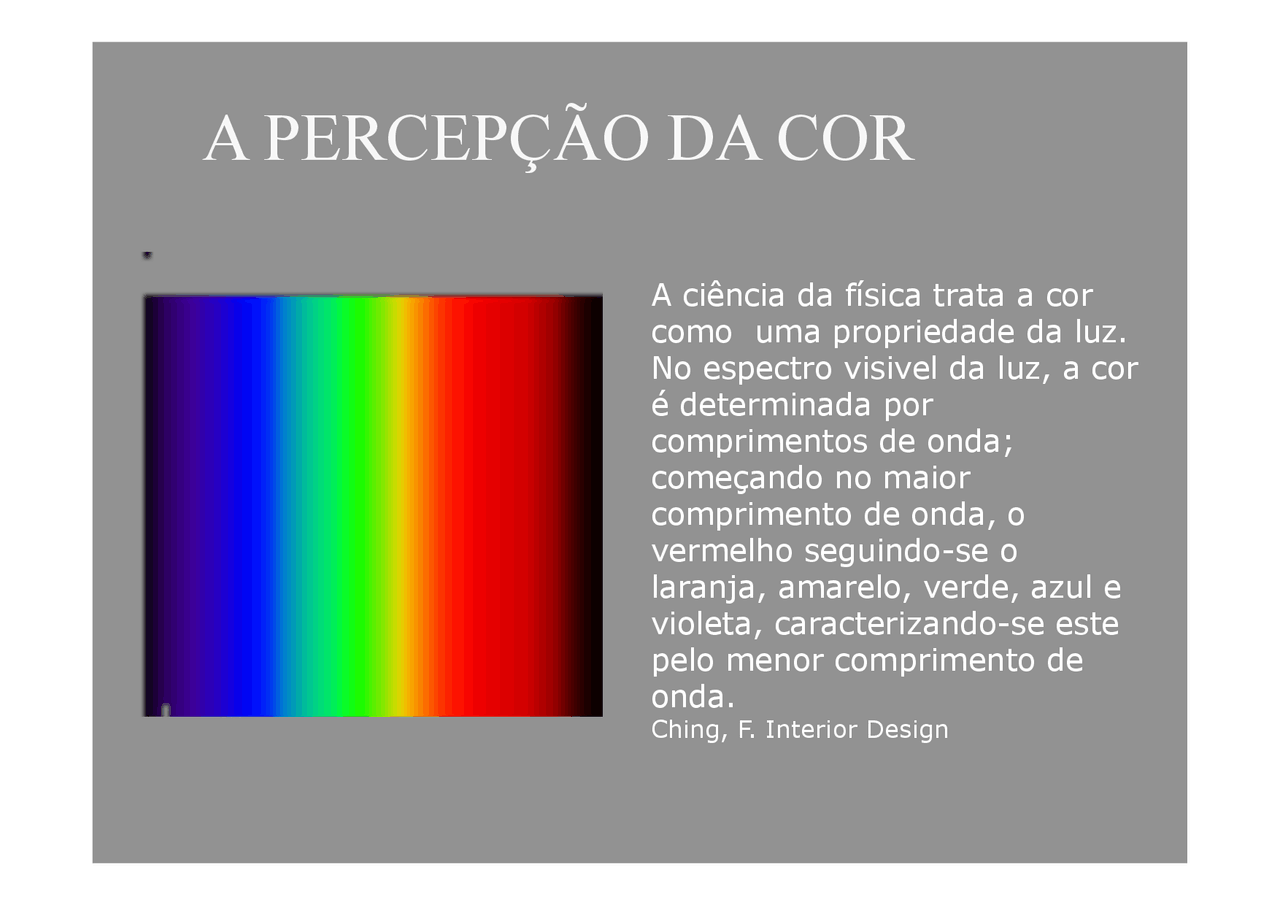 A percepção da cor - Apostilas - Ciências Básicas 1 - Docsity