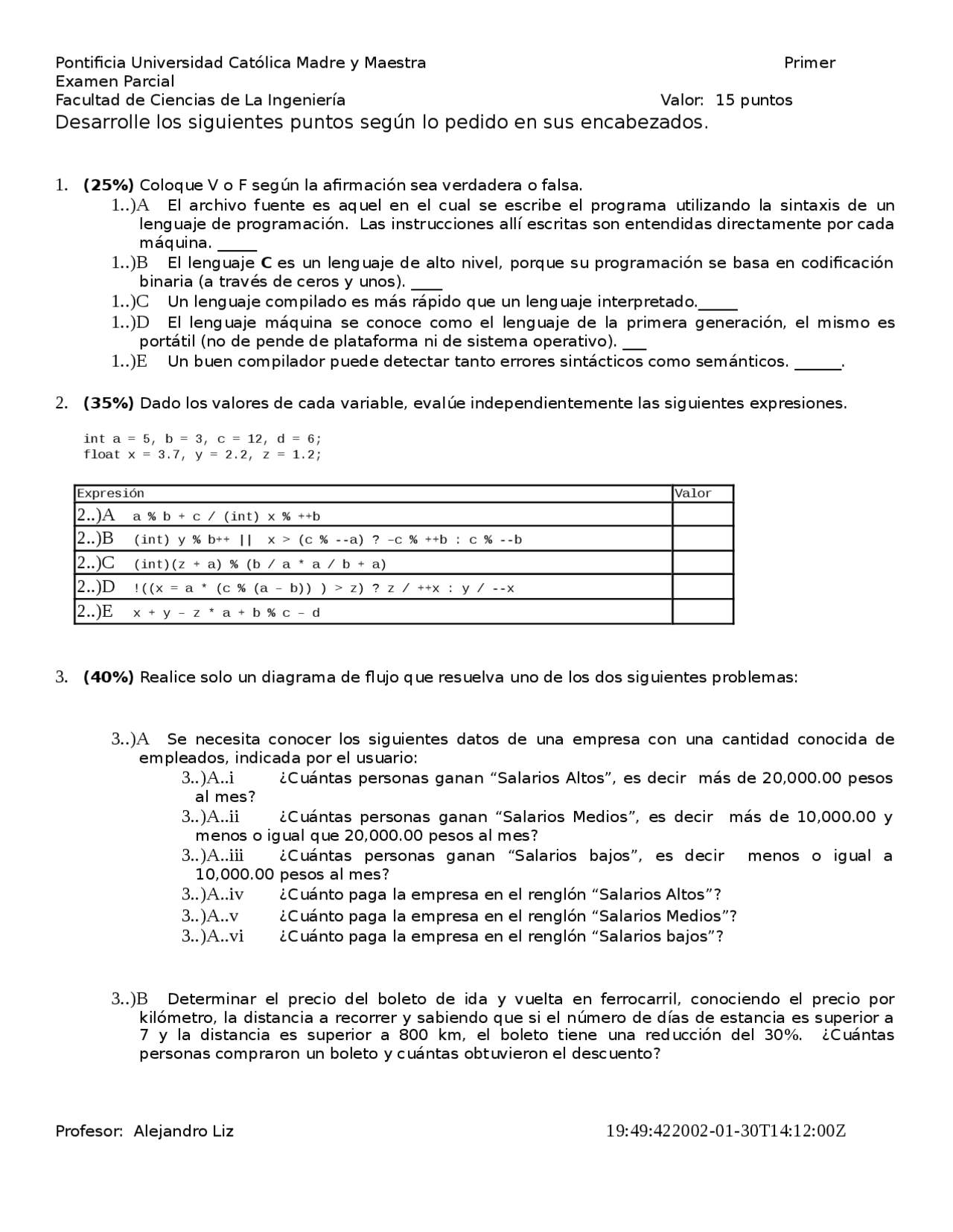 Práctica De Algoritmos Exámen De Ingeniería De Sistemas Y Computación