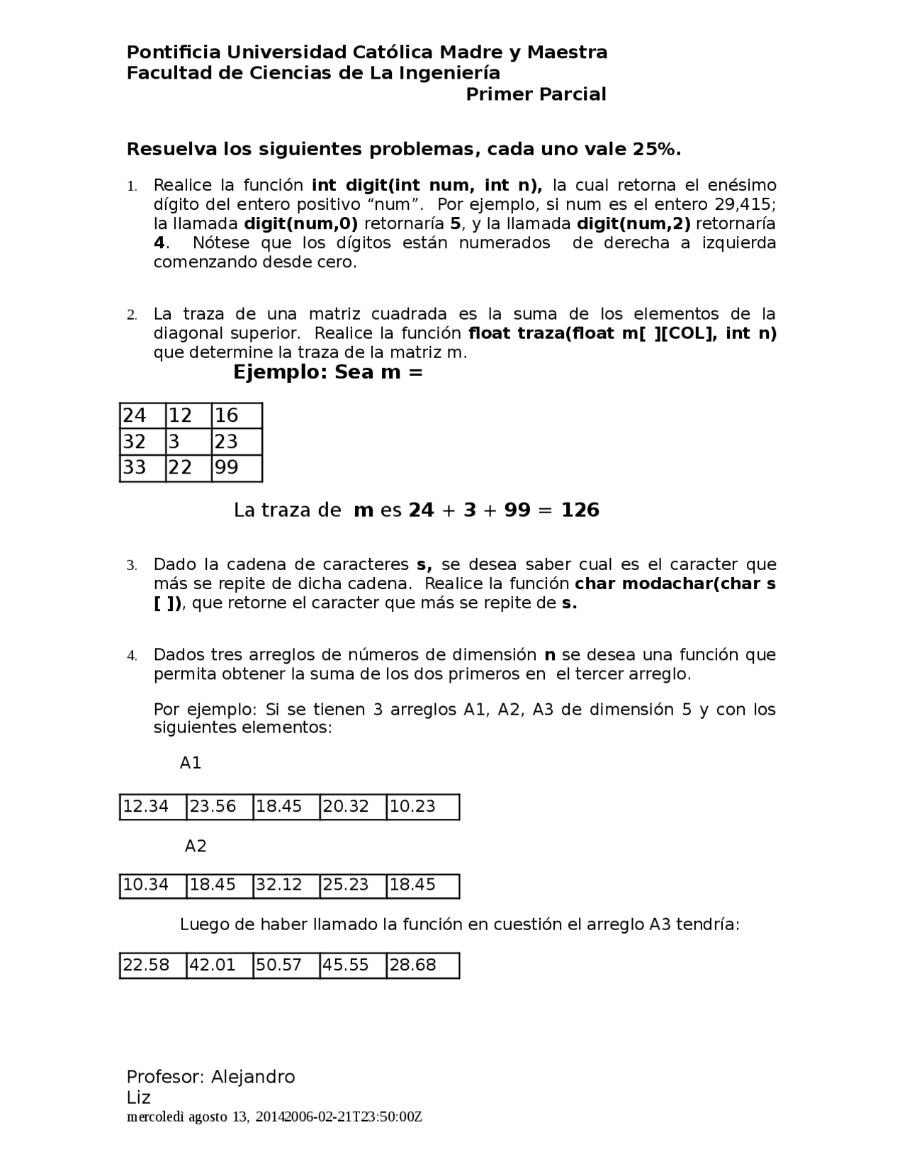 Práctica De Algoritmos Exámen De Ingeniería De Sistemas Y Computación