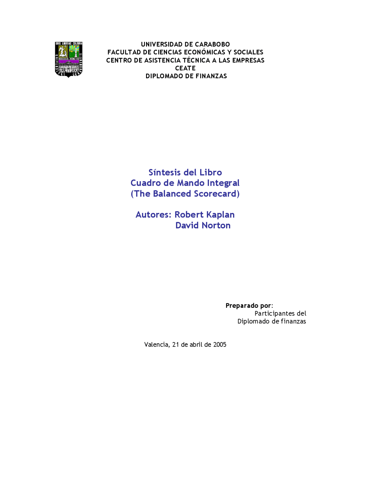 Resumen Libro Balanced Scorecard - Docsity