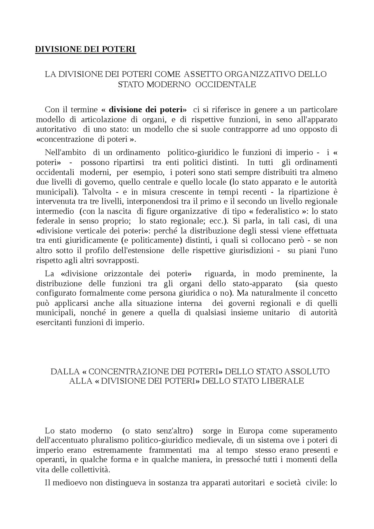 Divisione dei poteri - Docsity