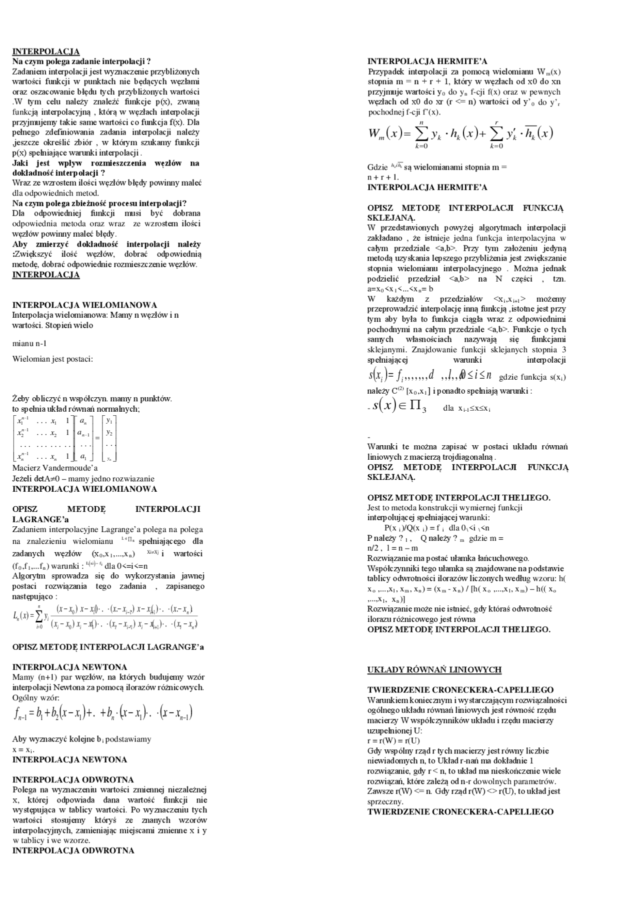 Interpolacja Notatki Informatyk Docsity