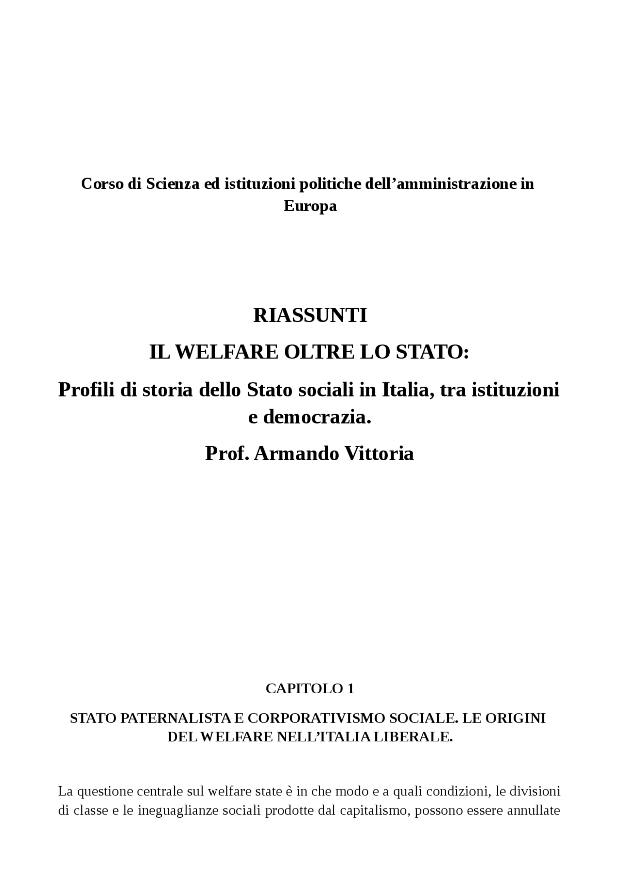 Riassunti Il Welfare Oltre Lo Stato Docsity