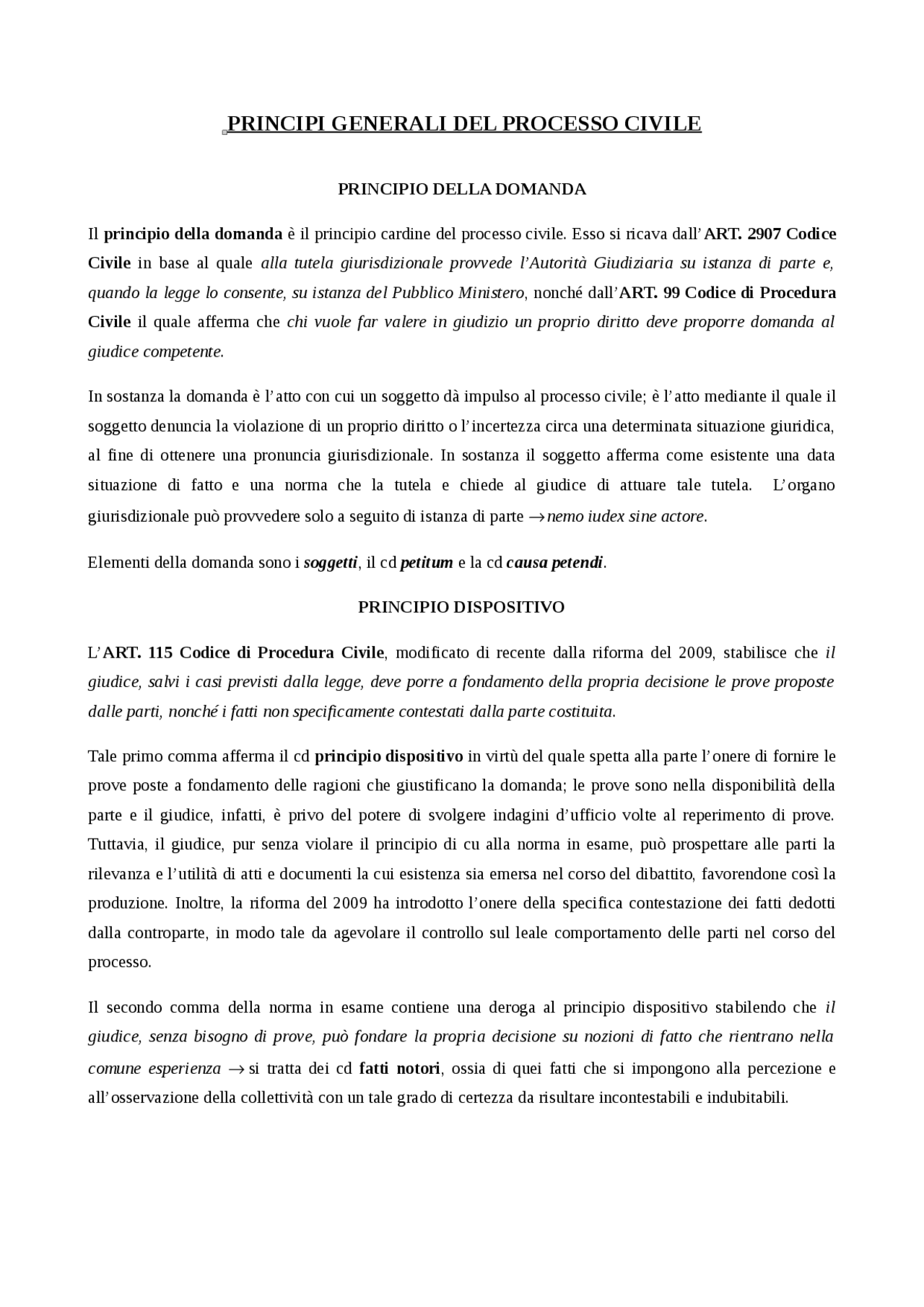 Principi Generali Del Processo Civile Sintesi Del Corso Di Diritto