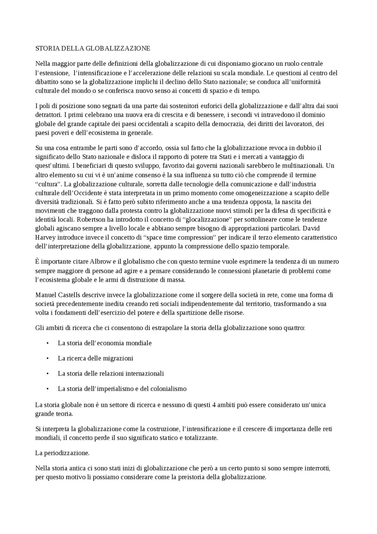Storia Della Globalizzazione Docsity