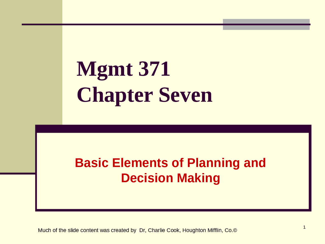 Basic Elements of Planning and Decision Making - Principles of ...