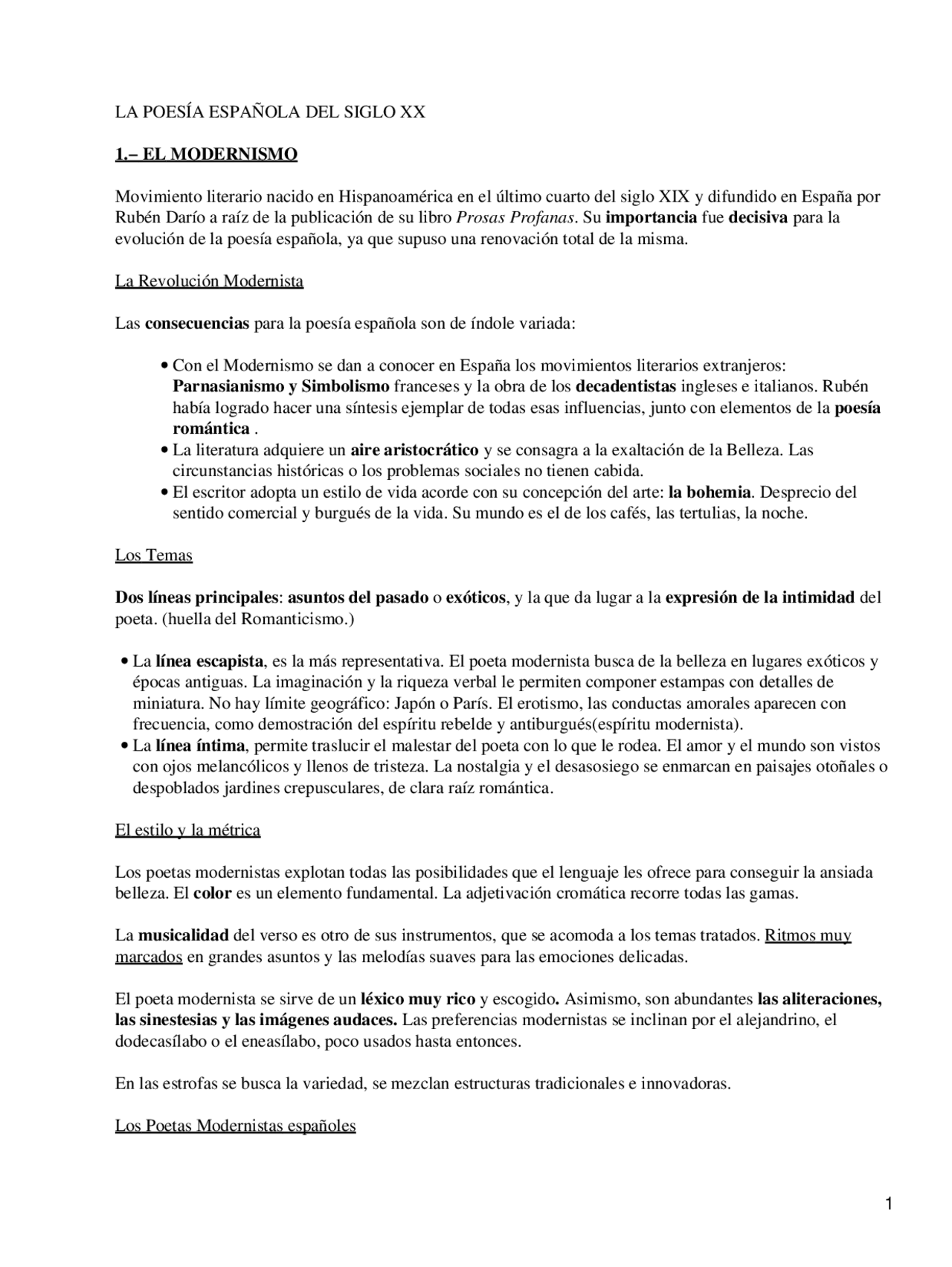 La poesía española del siglo XX - Apuntes - Literatura - Docsity