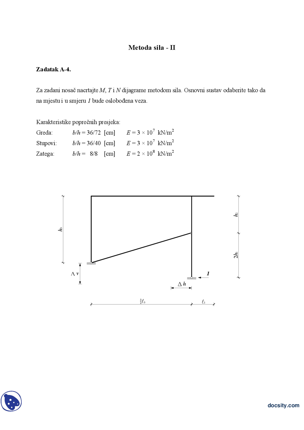Metoda sila-Vezbe-Tehnicka mehanika-Gradjevina (1) | Vežbe' predlog Tehnička mehanika | Docsity