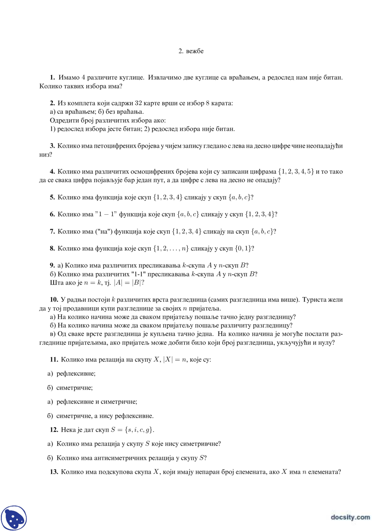 Zadaci-Vezbe-Elementarna matematika-Matematika (2) | Vežbe' predlog ...