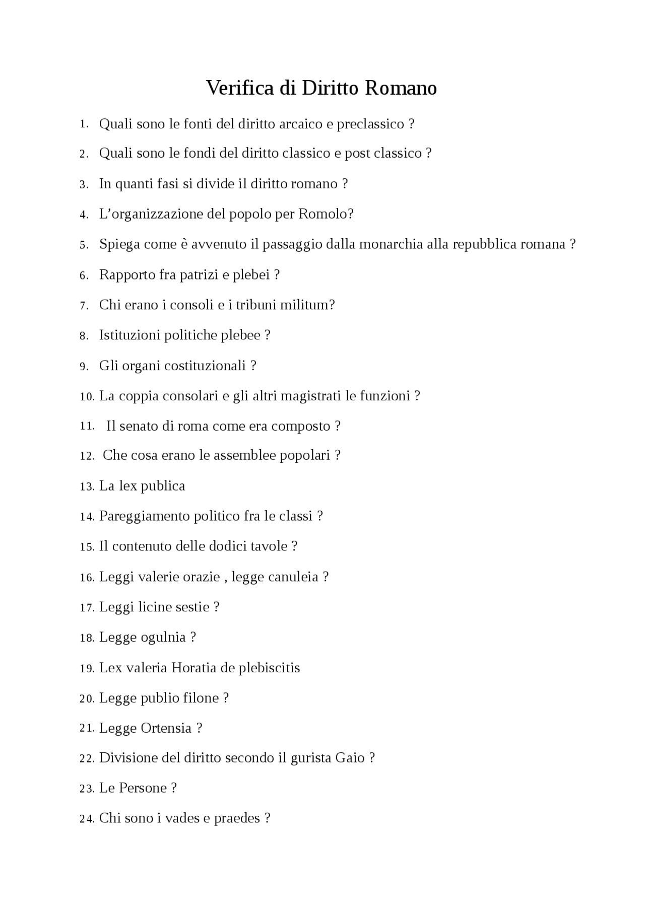 Verifica Di Diritto Romano Docsity