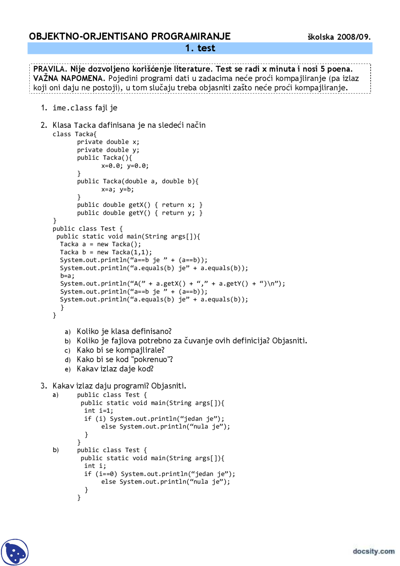 Test-Ispit-Objektno-orijentisano programiranje-Infomratika | Ispiti ...
