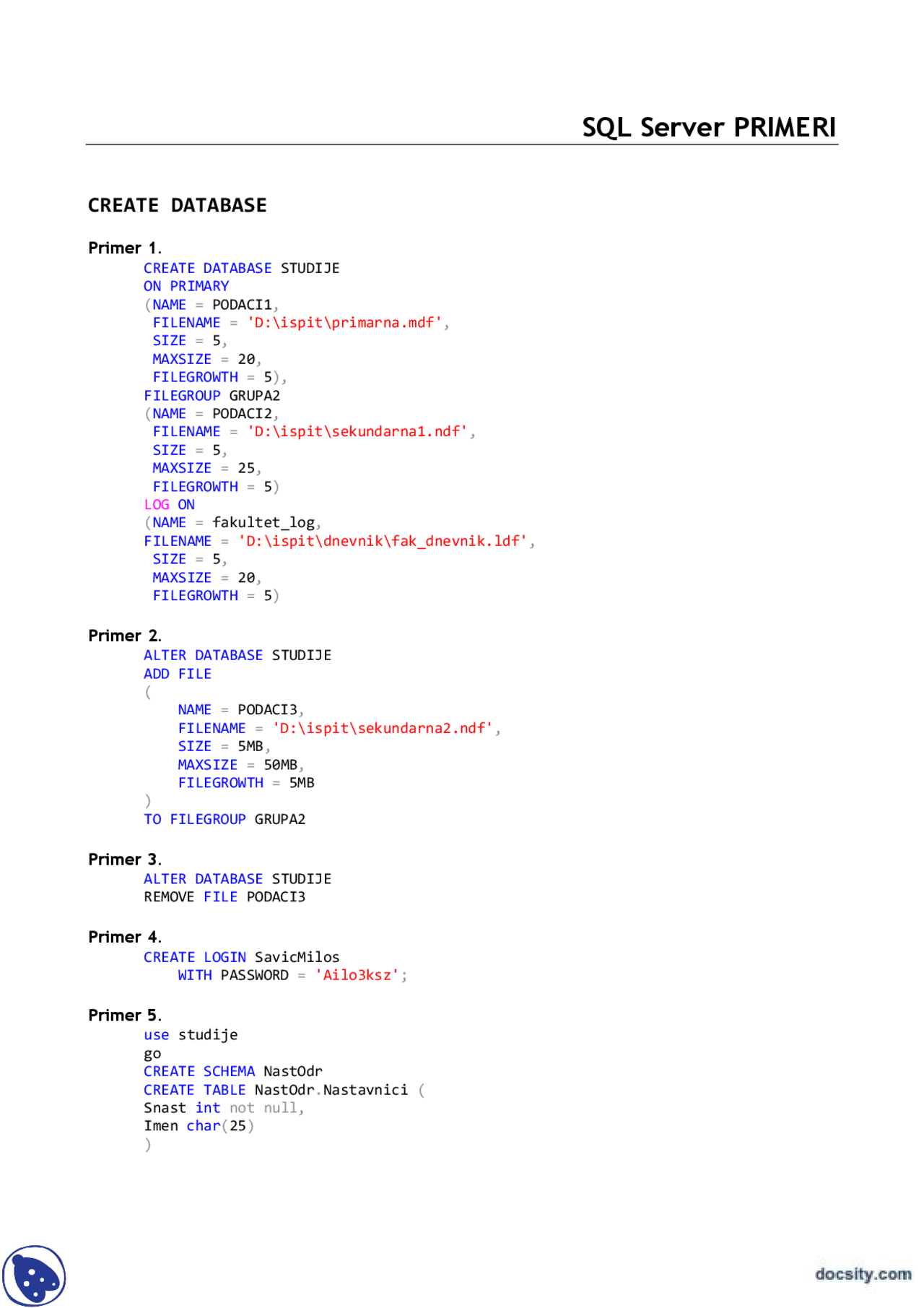 SQL Server-Vezbe-Baze podataka 1-Informatika (1) | Vežbe' predlog Baze ...