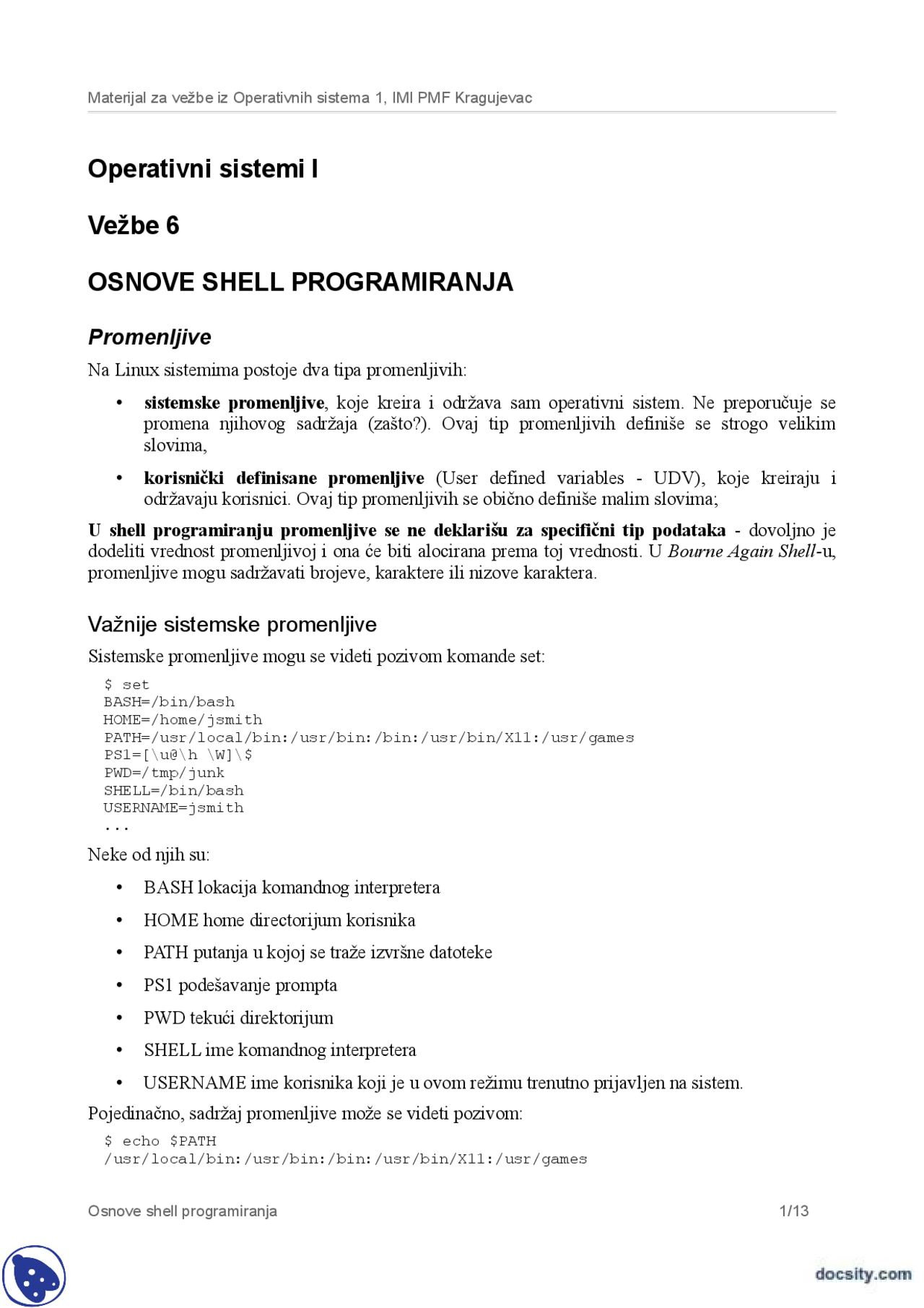 Osnove Shell Programiranja Vezbe Operativni Sistemi 1 Informatika 2