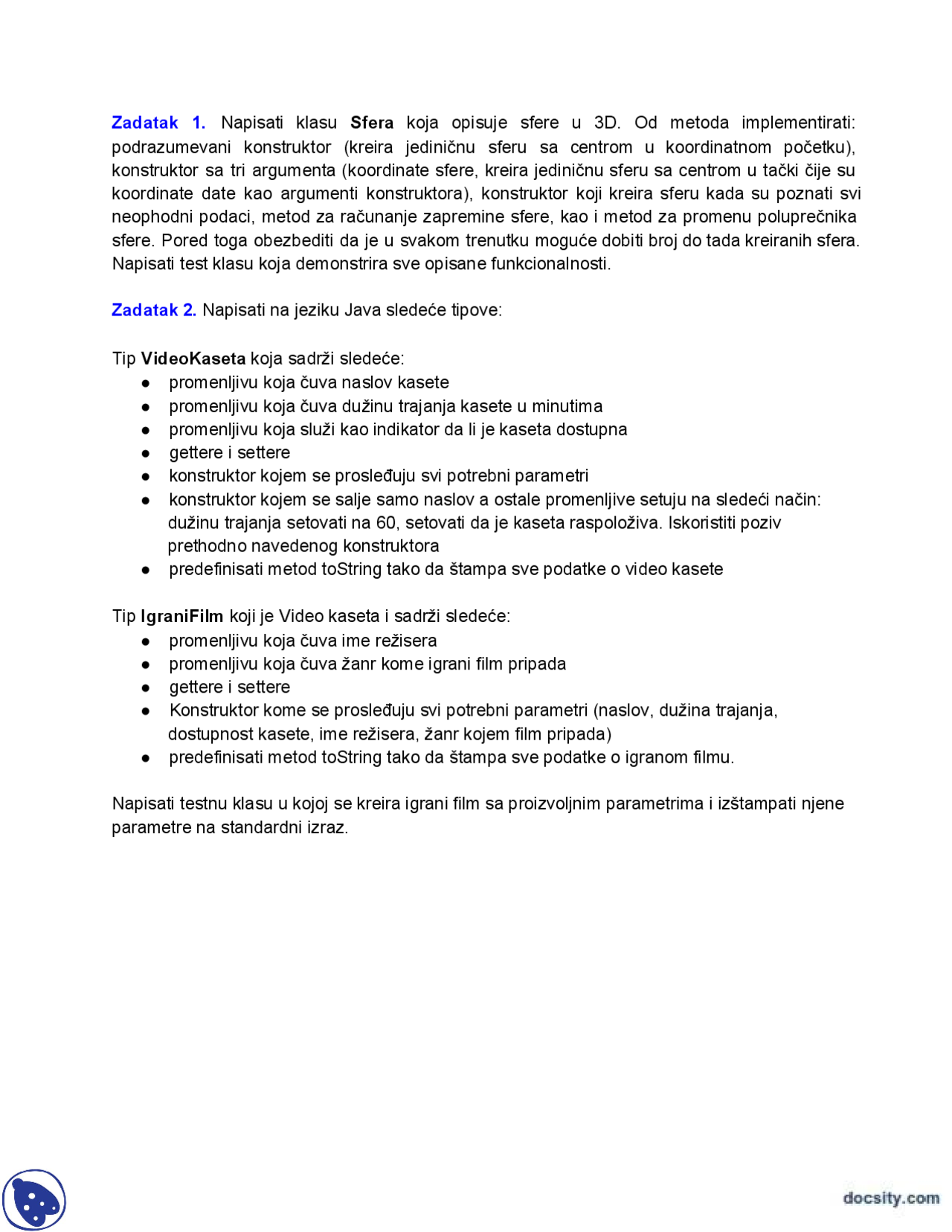 Zadaci-Vezbe-Objektno-orijentisano programiranje-Informatika (1) | Vežbe od Objektno ...