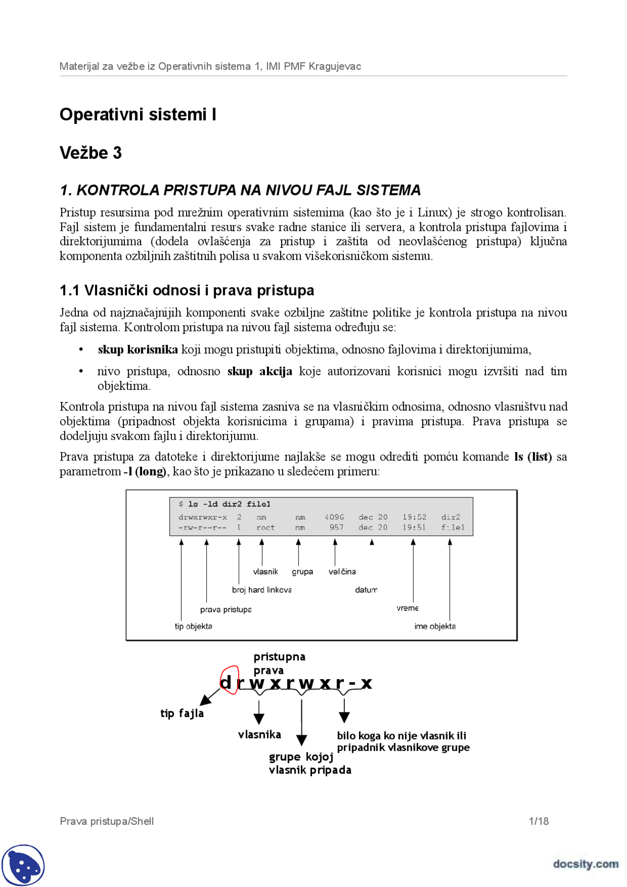 Kontrola Pristupa Na Nivou Fajl Sistema Vezbe Operativni Sistemi 1