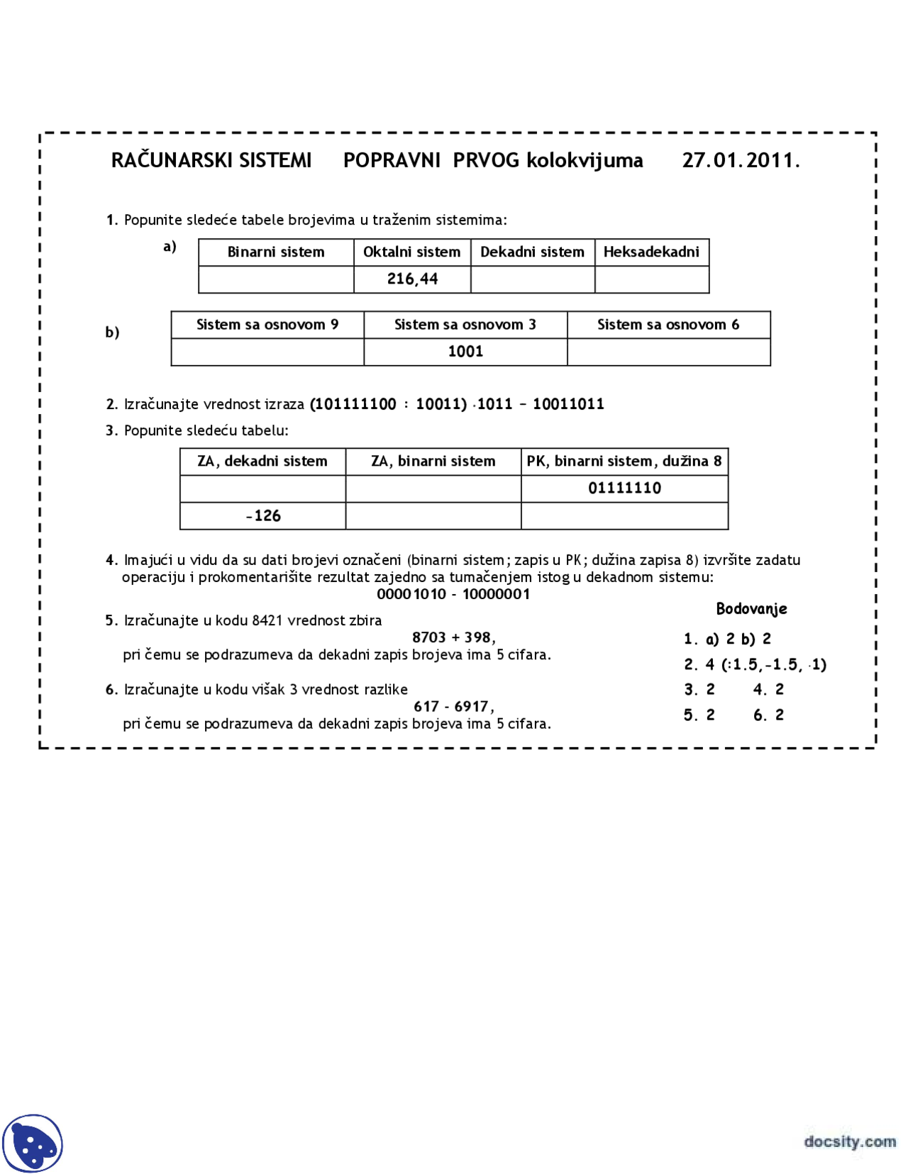 Popravni Kolokvijum Ispit Racunarski Sistemi Informatika Ispiti
