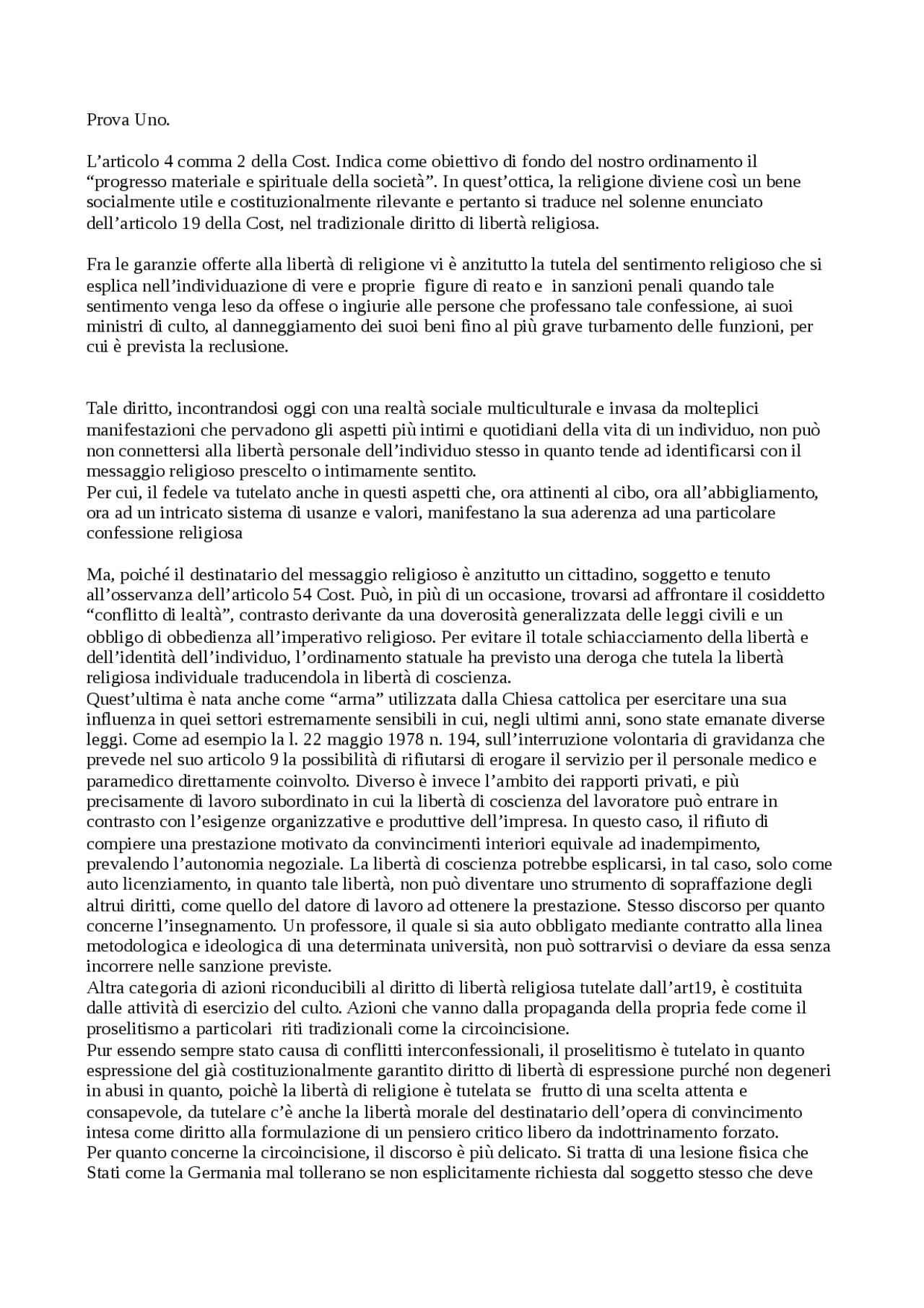 Riassunto Libertà Religiosa Elementi Di Diritto Ecclesiastico Principi